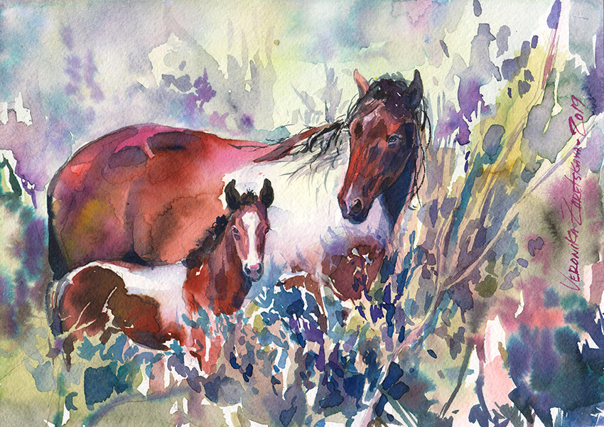 ArtStation - Mother and child. Watercolor illustration