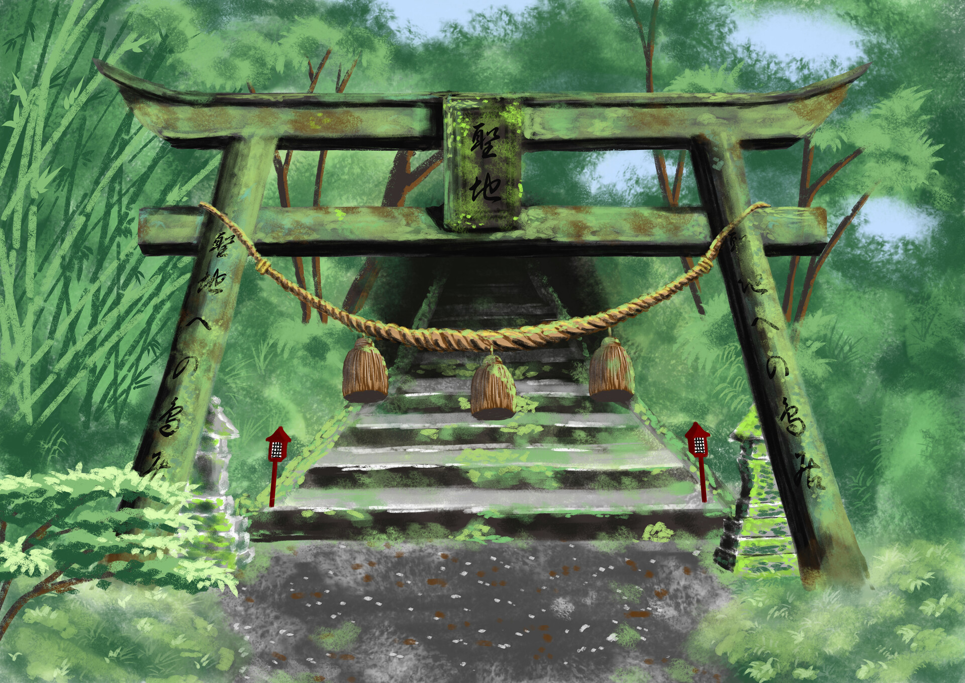 ArtStation - Torii gate with full of green moss
