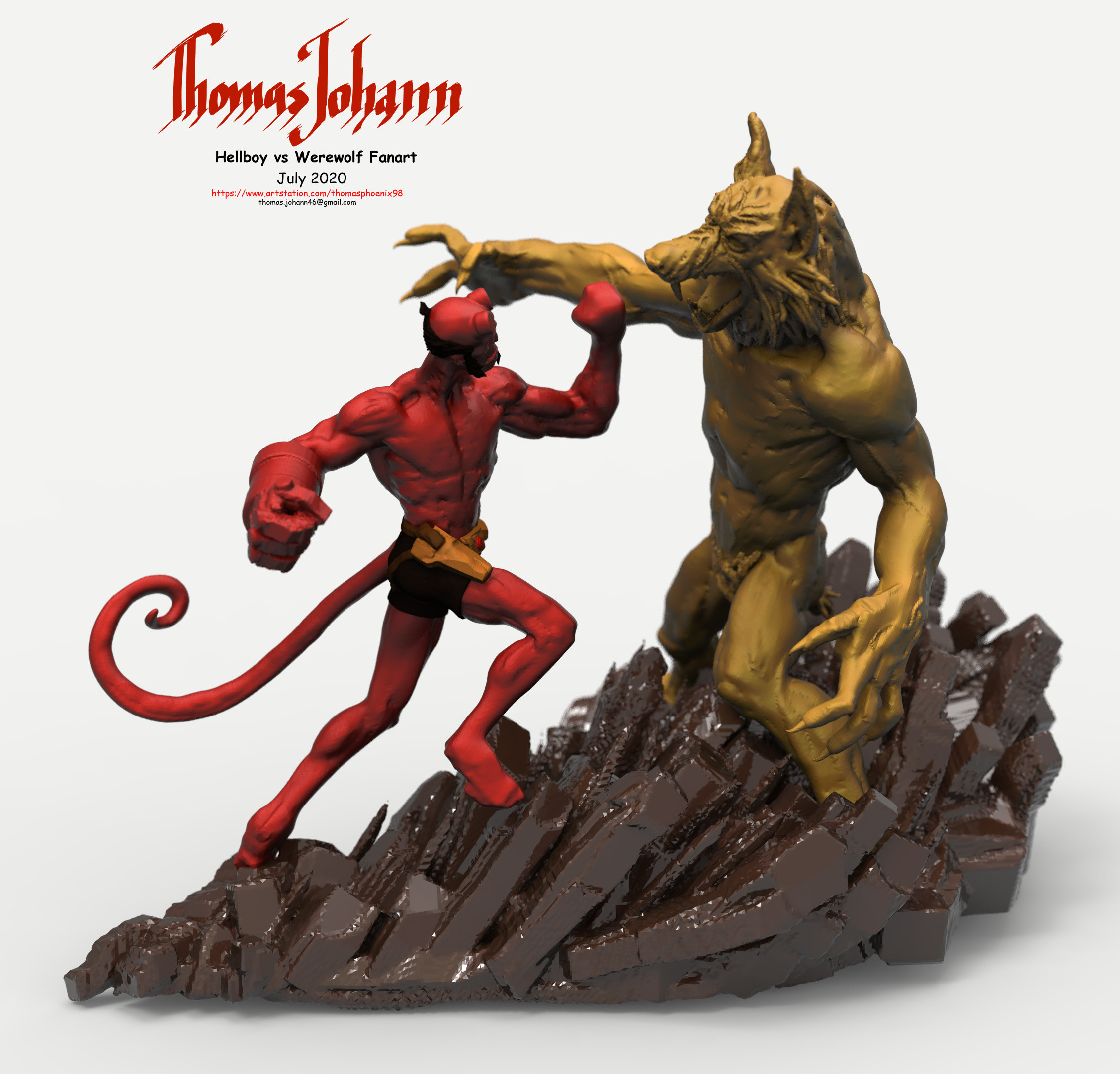 Thomas Johann - 'Hellboy vs Werewolf' Fanart, Adobe Medium Sketch