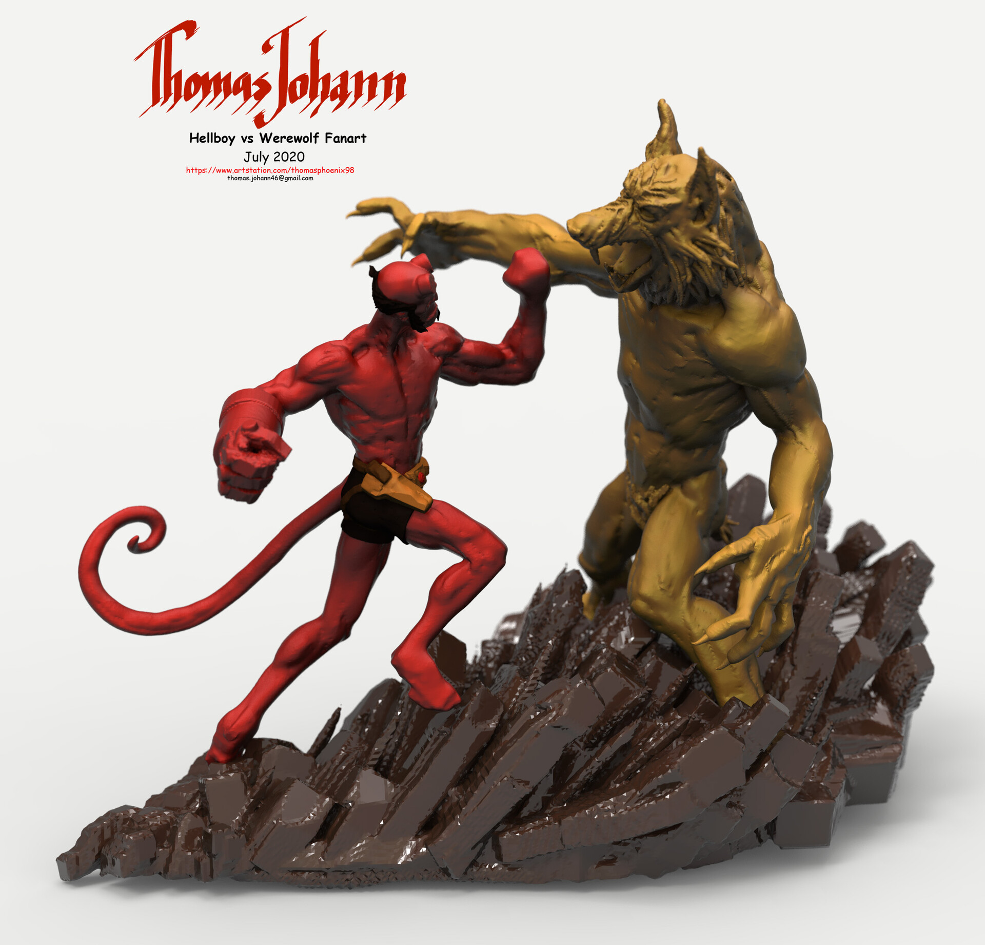 ArtStation - 'Hellboy vs Werewolf' Fanart, Adobe Medium Sketch