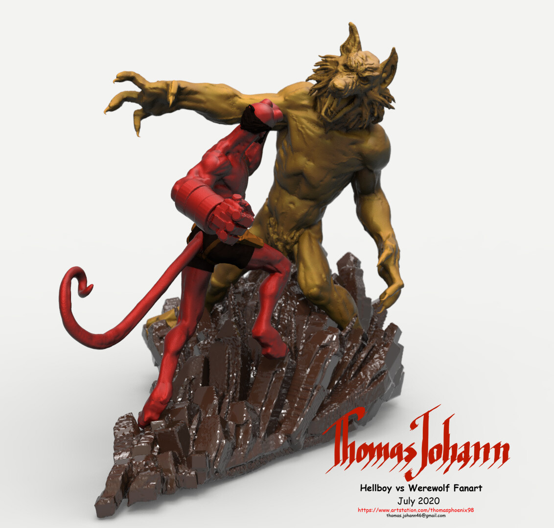 Thomas Johann - 'Hellboy vs Werewolf' Fanart, Adobe Medium Sketch