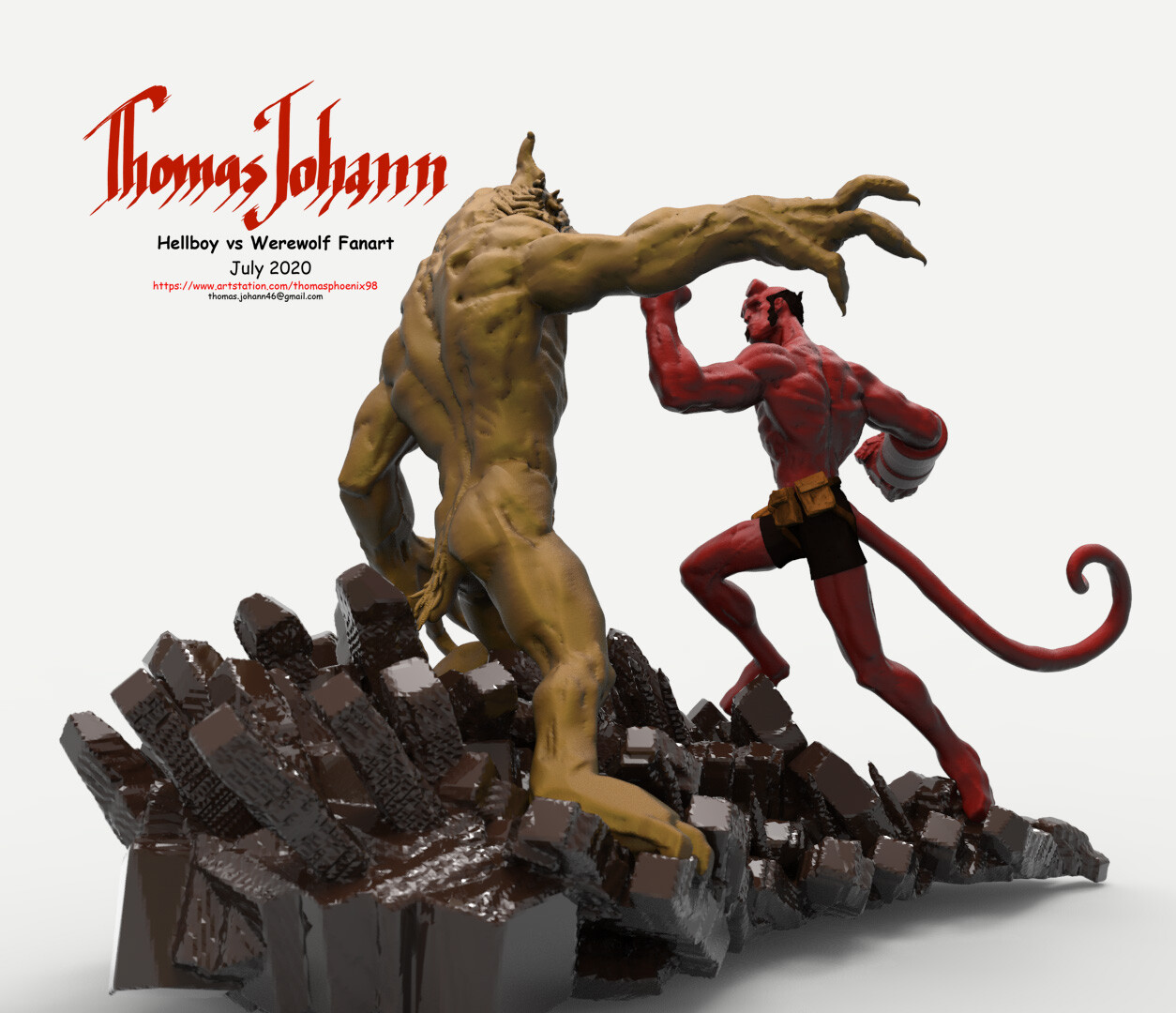 Thomas Johann - 'Hellboy vs Werewolf' Fanart, Adobe Medium Sketch