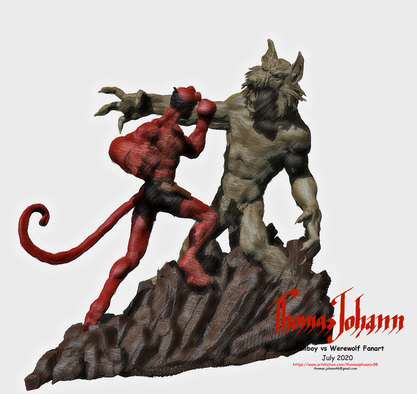 Thomas Johann - 'Hellboy vs Werewolf' Fanart, Adobe Medium Sketch