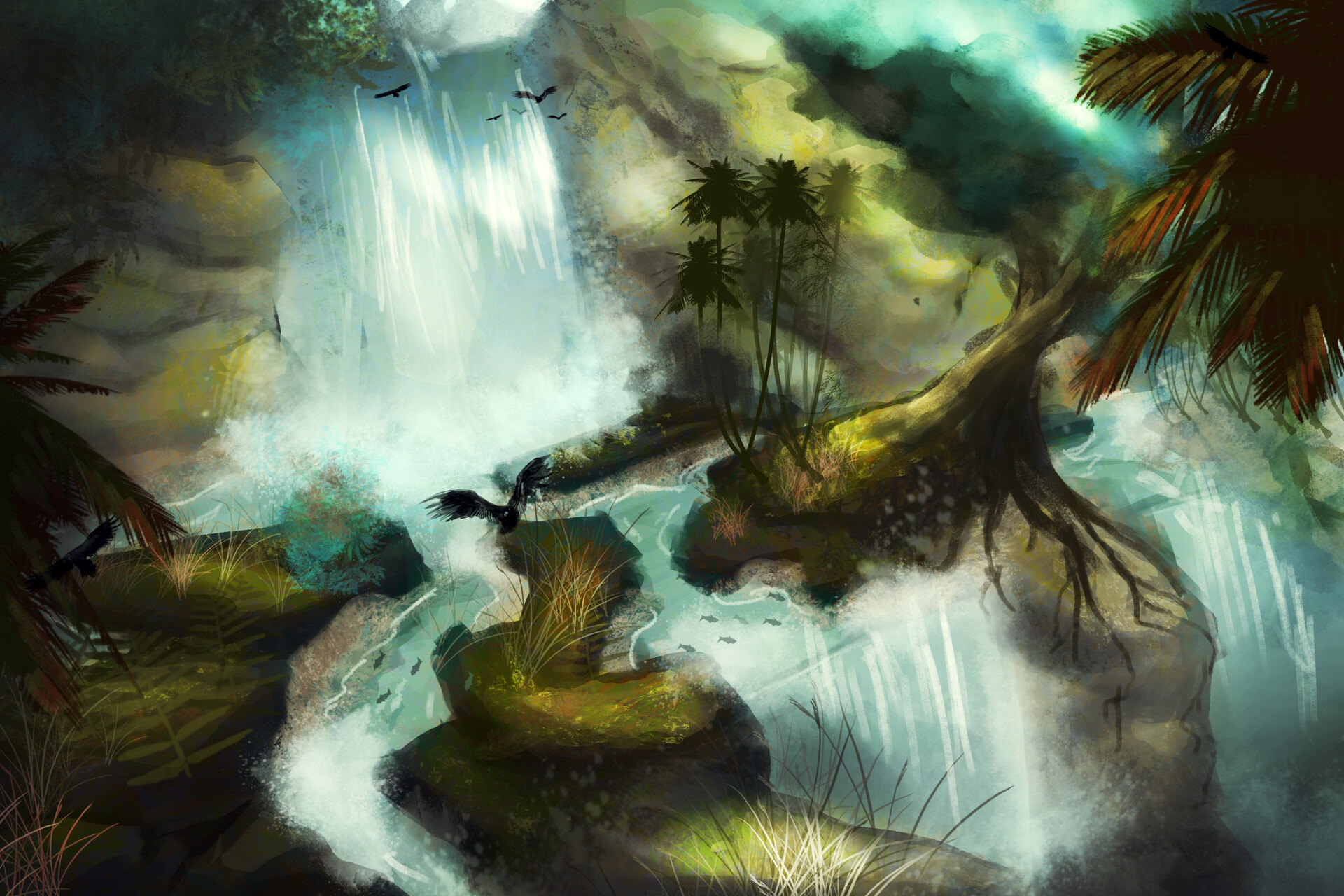 ArtStation - waterfall valley