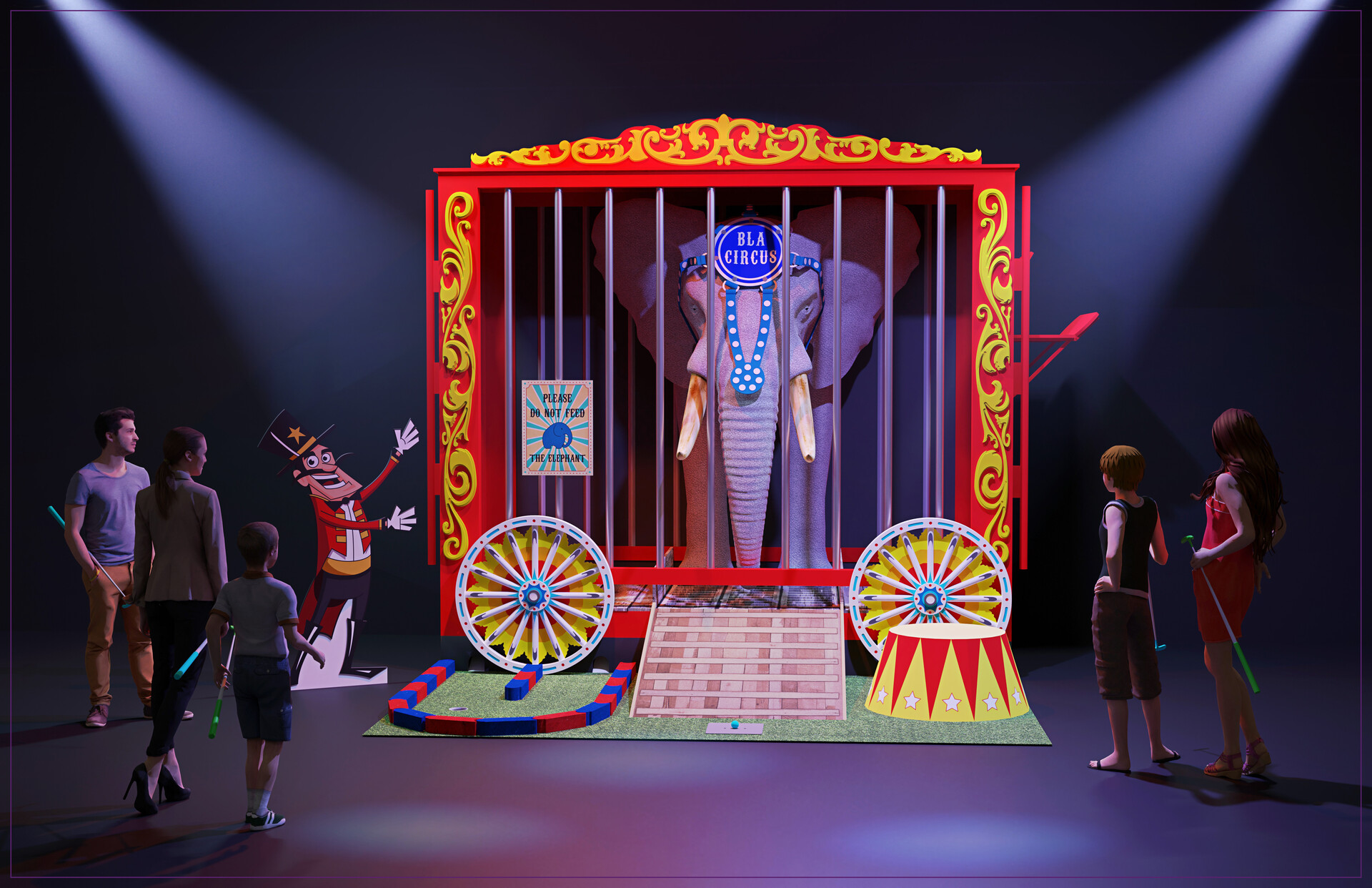 ArtStation - Miniature Golf Concept Art - Circus Elephant Cage
