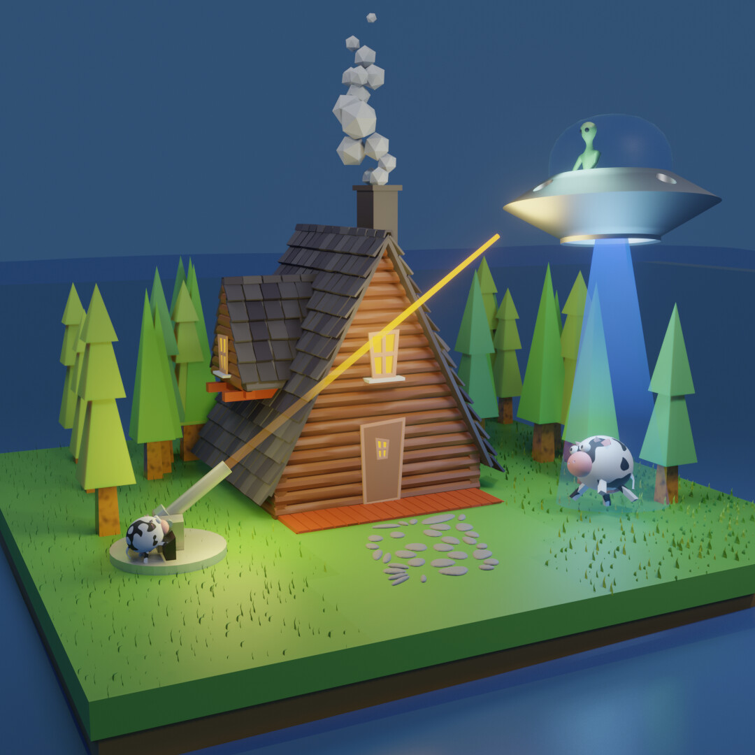 ArtStation - UFO stealing cow