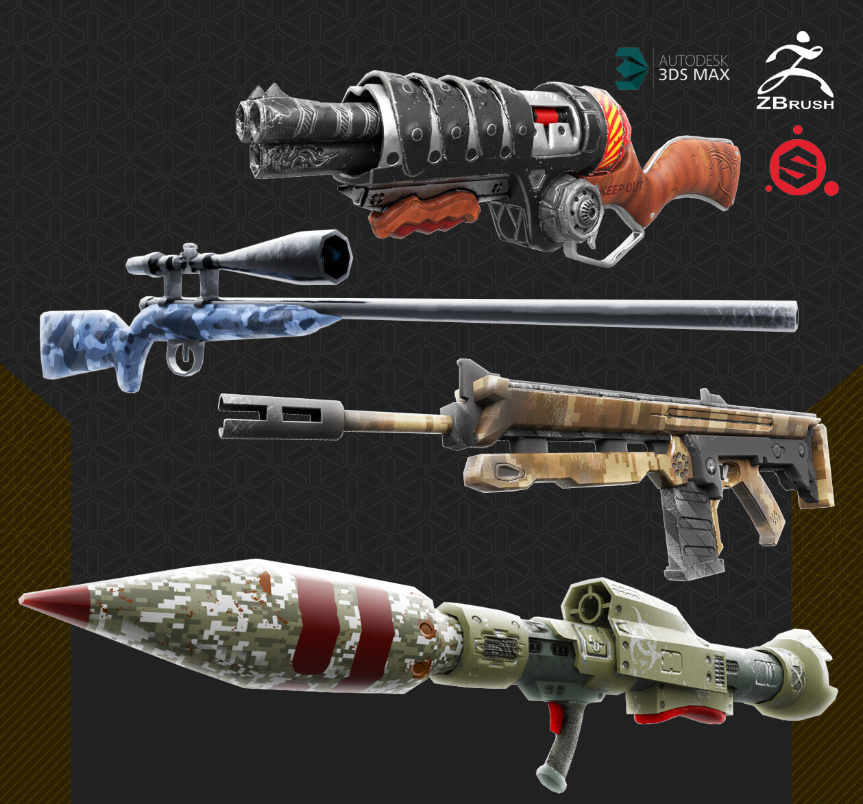 ArtStation - BattleRoyale LowPoly Weapons