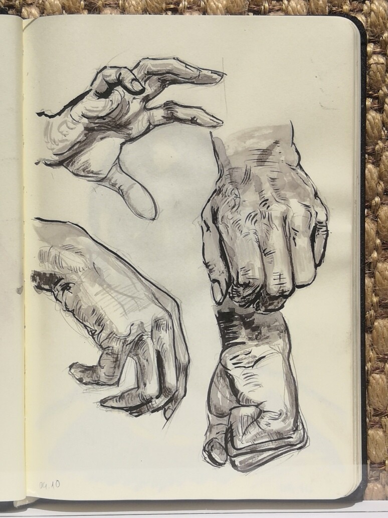 ArtStation - A page of my sketchbook, hand studies