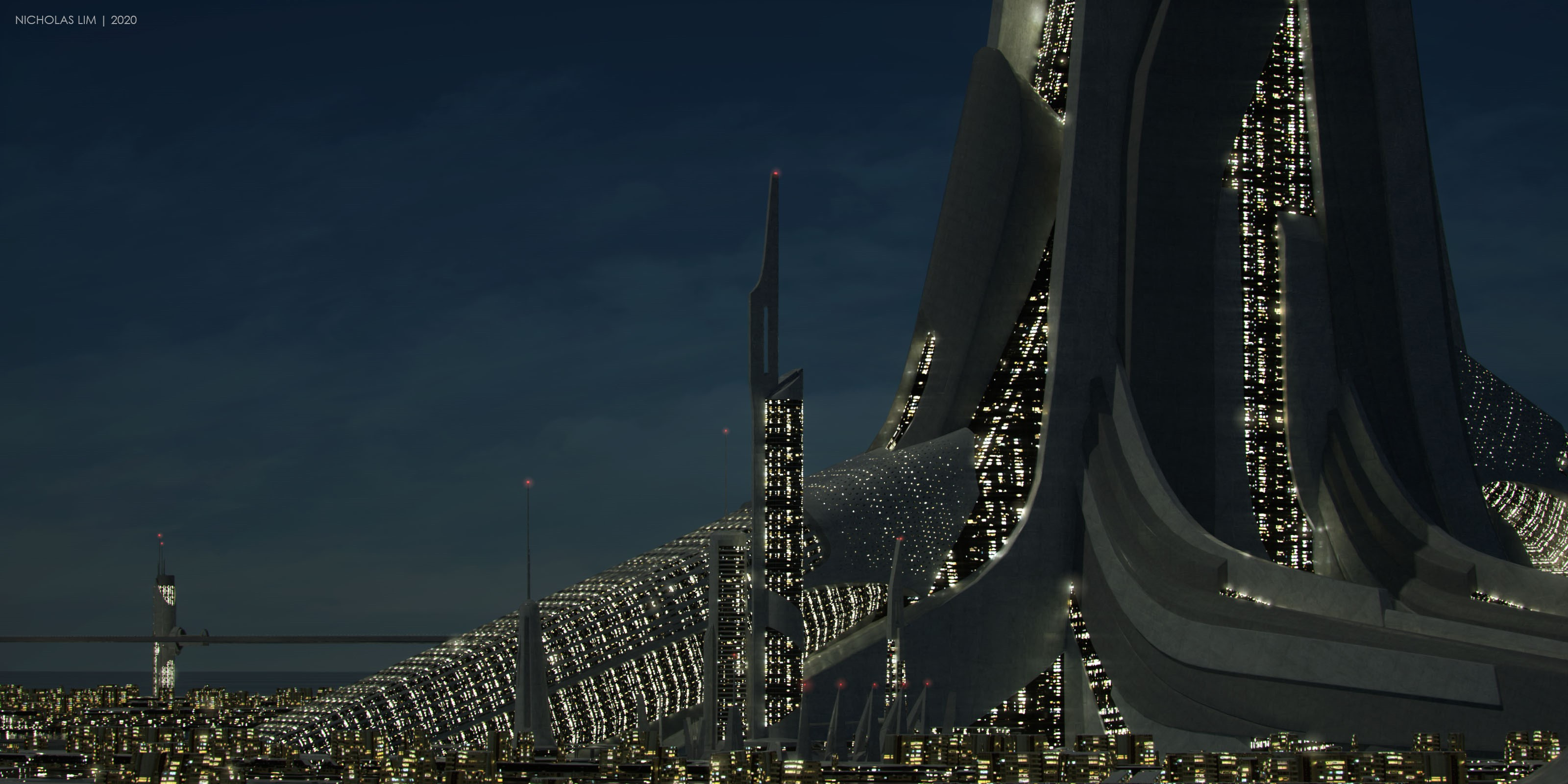 Nicholas Lim Concept Designer - Spire Base - Giant Future Arcology