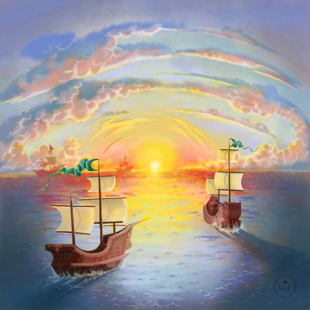 ArtStation - Ships in the sunset