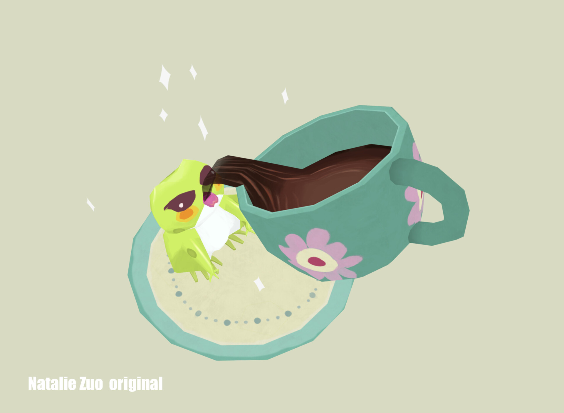 ArtStation - Frog drinking coffee