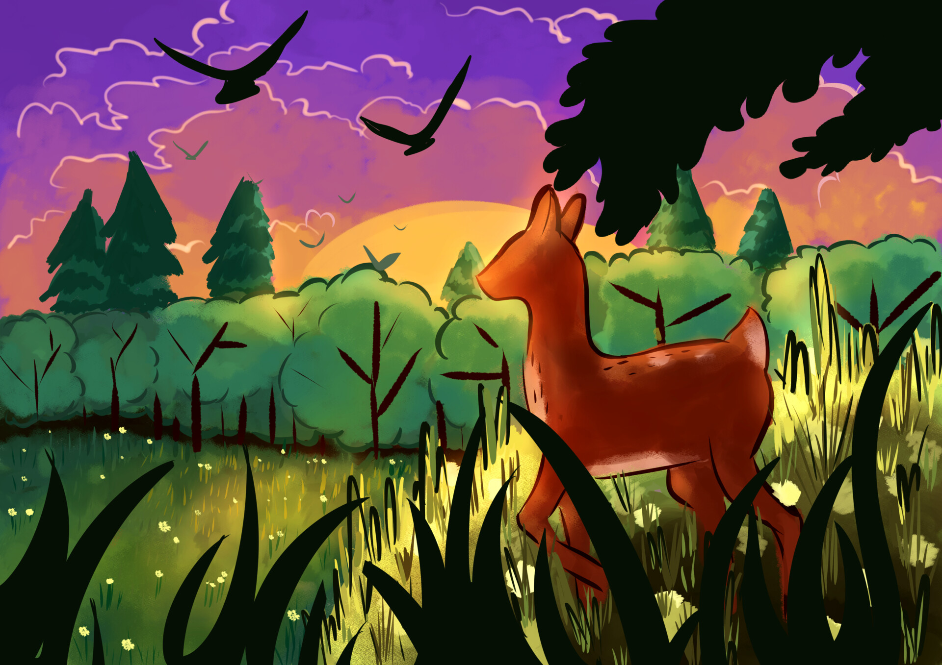 ArtStation - Lil' Deer at Sunrise~