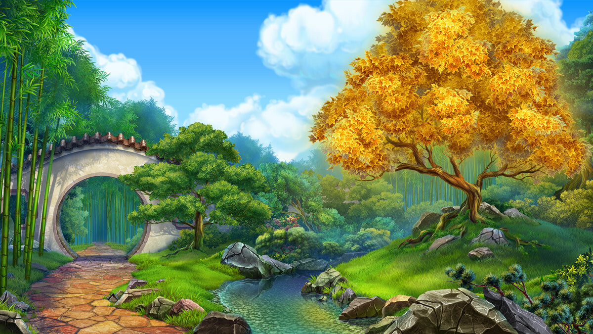 ArtStation - A beautiful landscape as slot game background