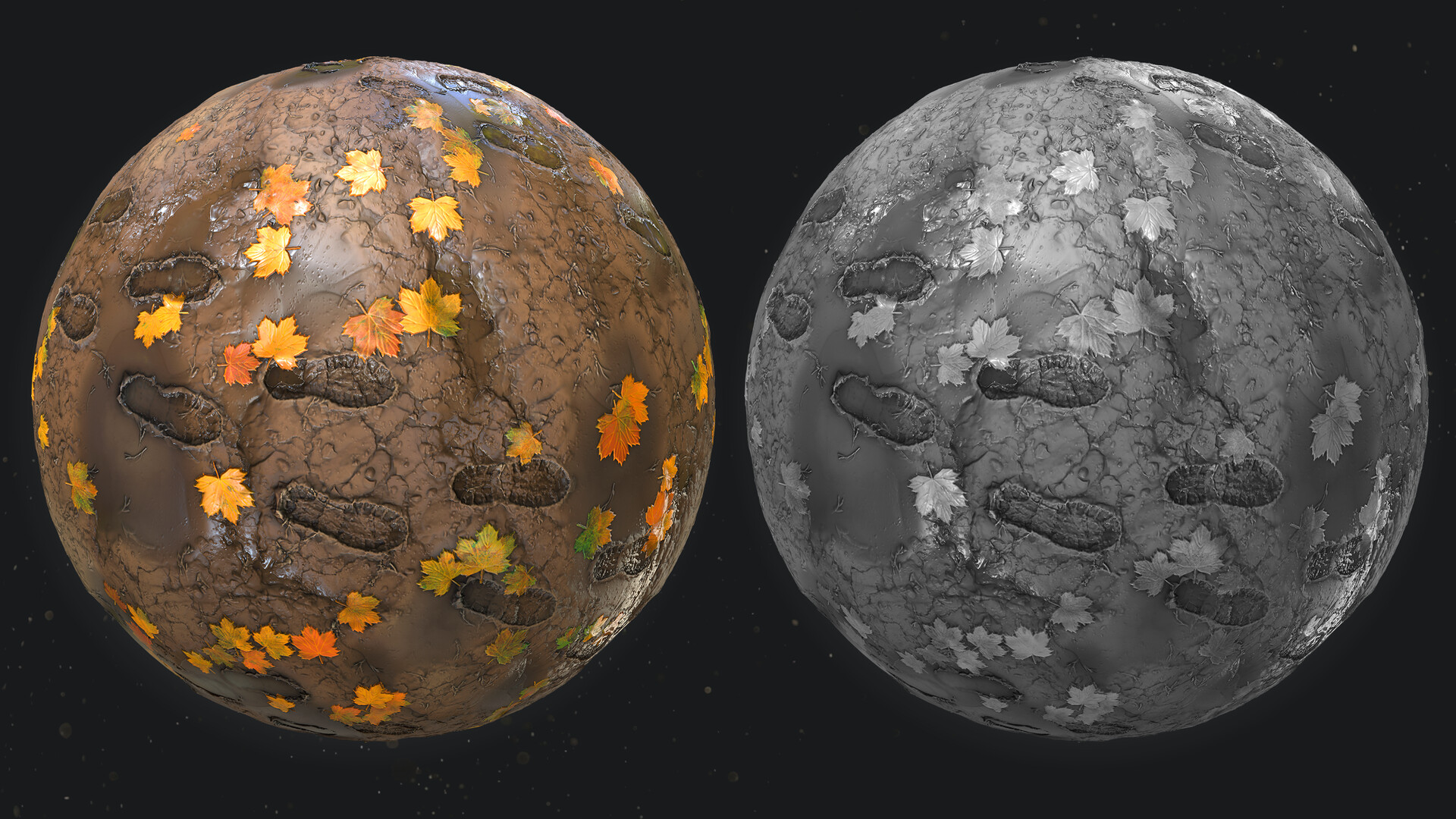 ArtStation - Autumn mud with footprints and leaves