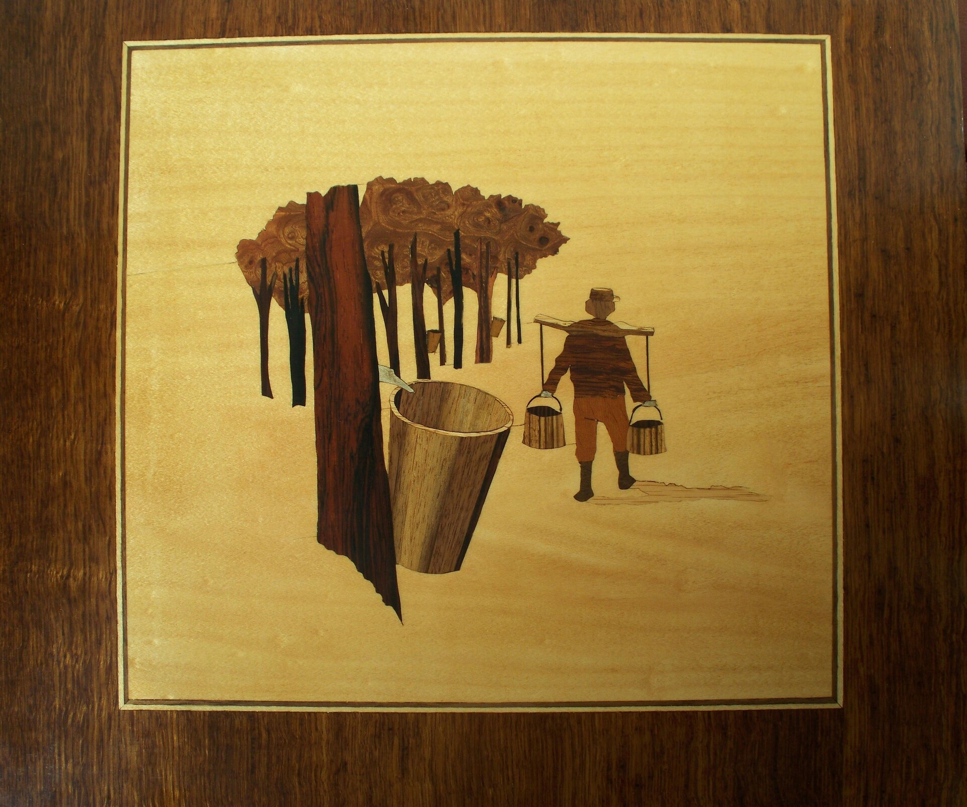 ArtStation - Marquetry of a stylized depiction of maple sap gathering