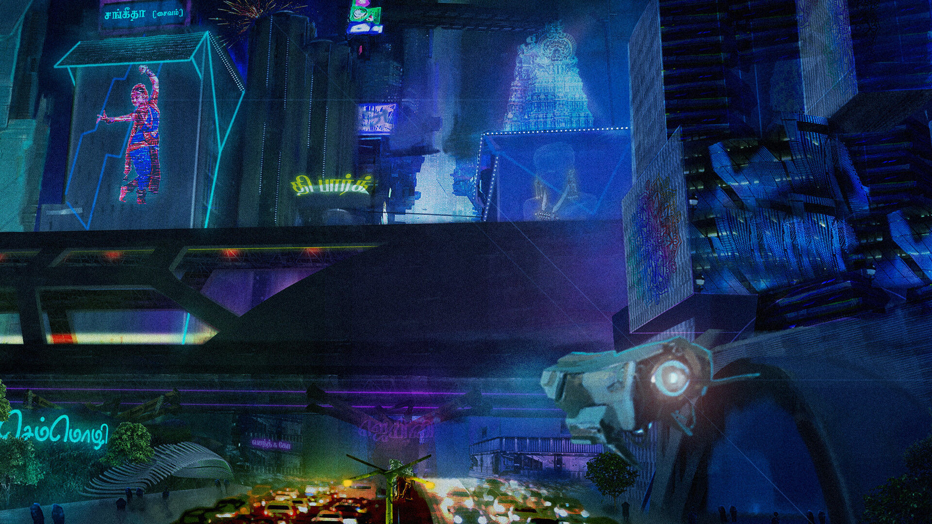 ArtStation - Cyberpunk Chennai - Gemini Flyover