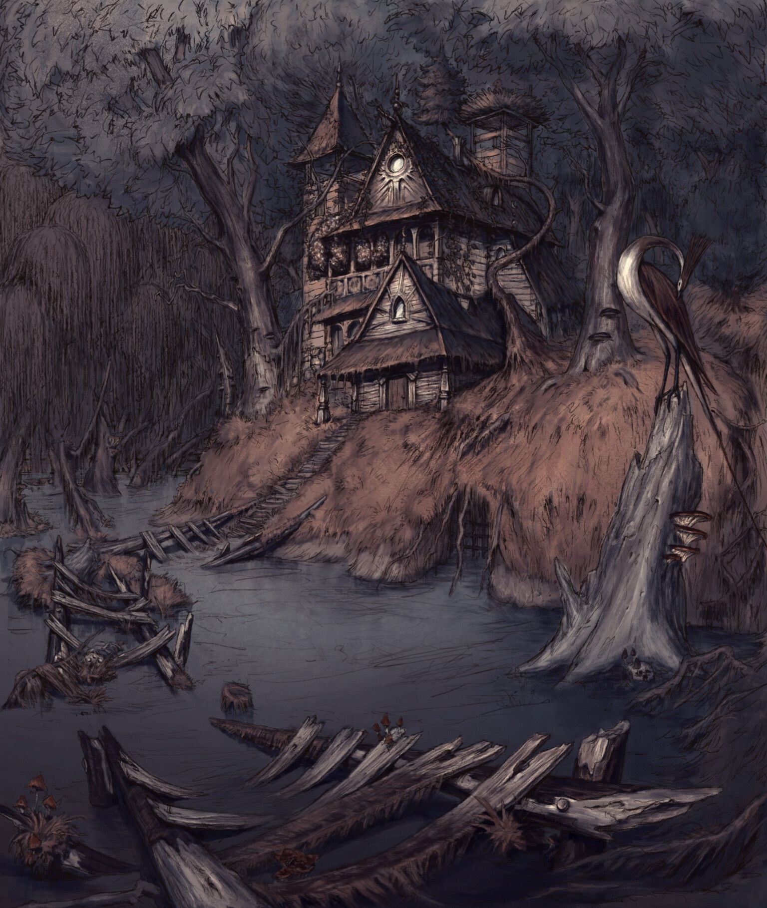 ArtStation - The Retreat (a house in teh bog)