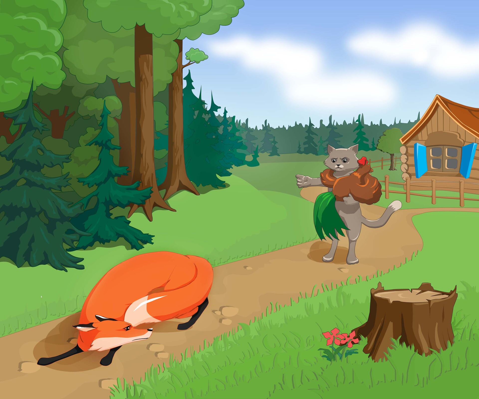 ArtStation - fairy tale "Cat, Rooster and Fox"