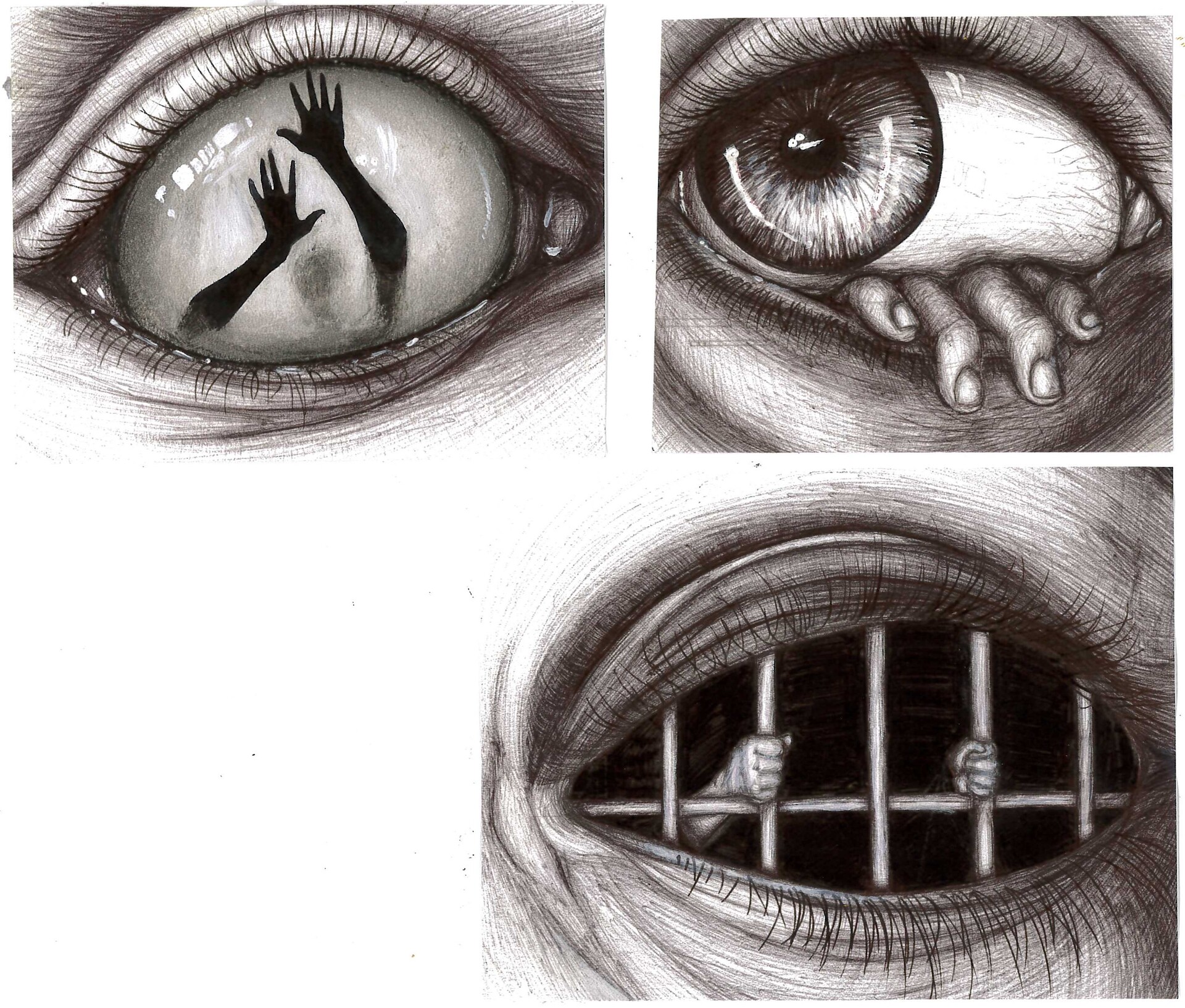 how to draw a hand coming out of an eye