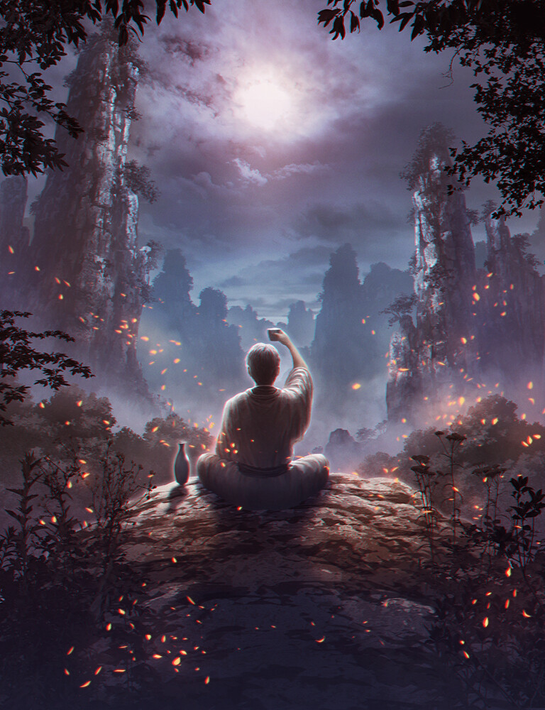 ArtStation - Drinking alone under the moon