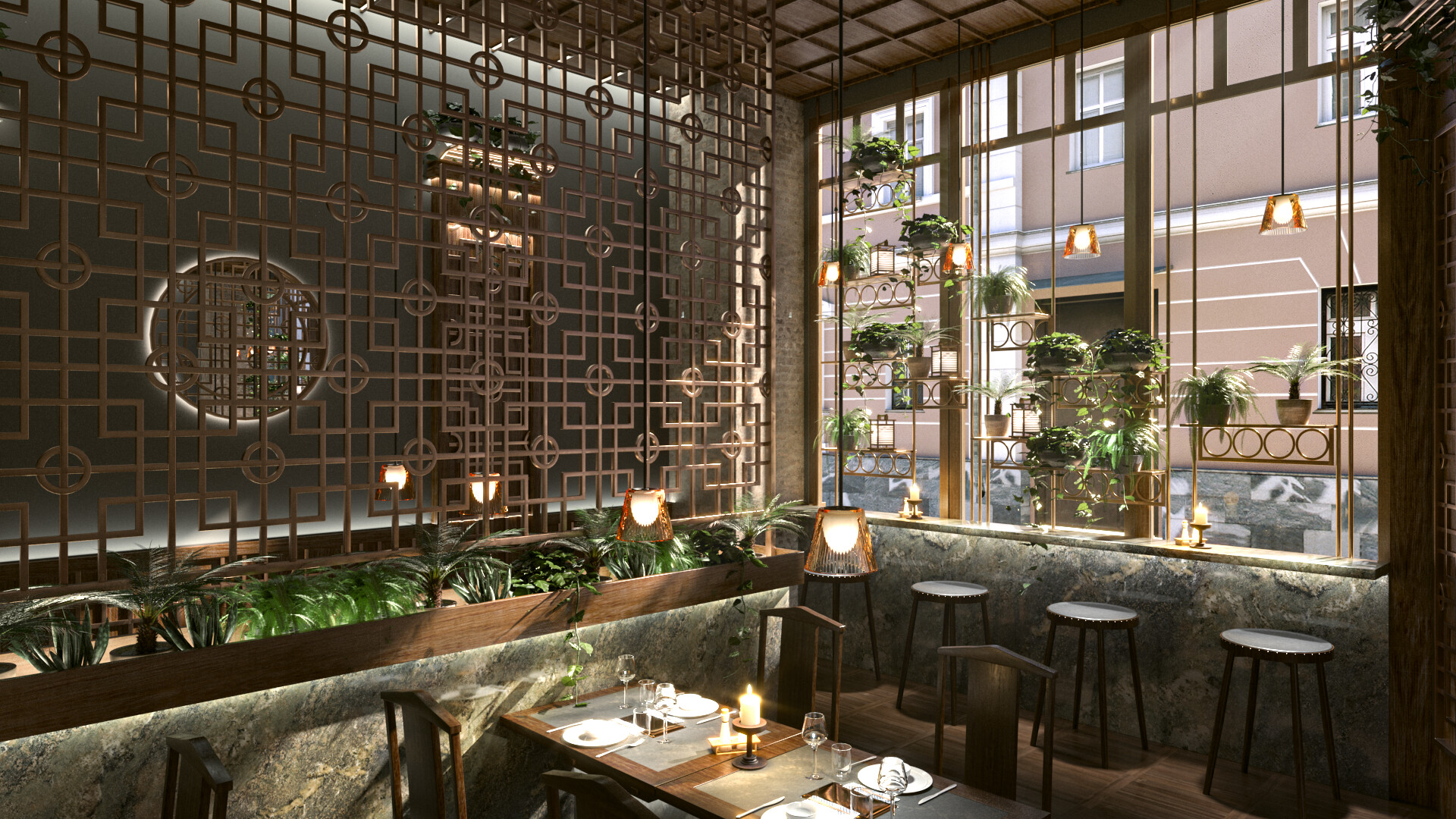 ArtStation - Modern Restaurant - Dark wood