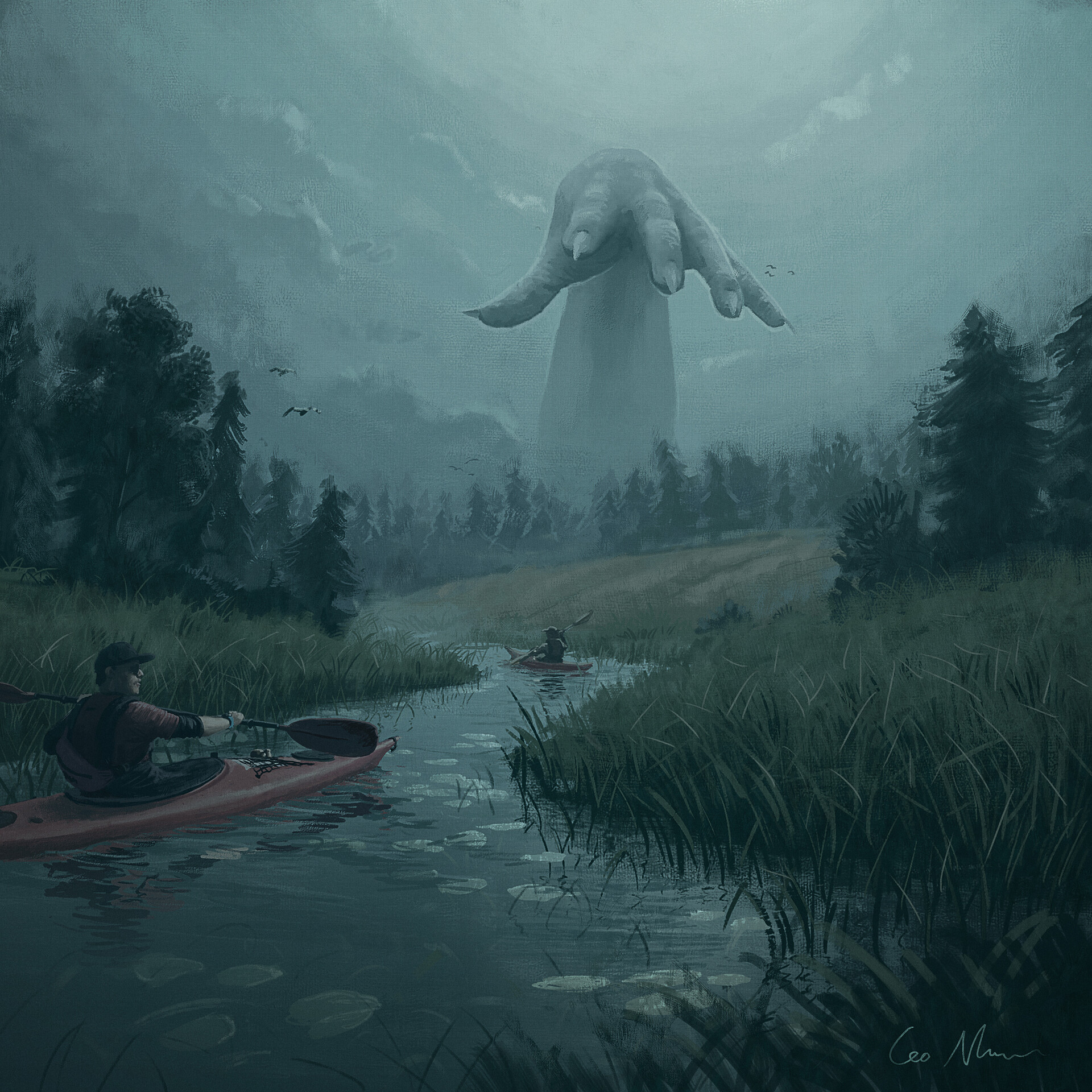 ArtStation - Kayaking through giant creepy hand river