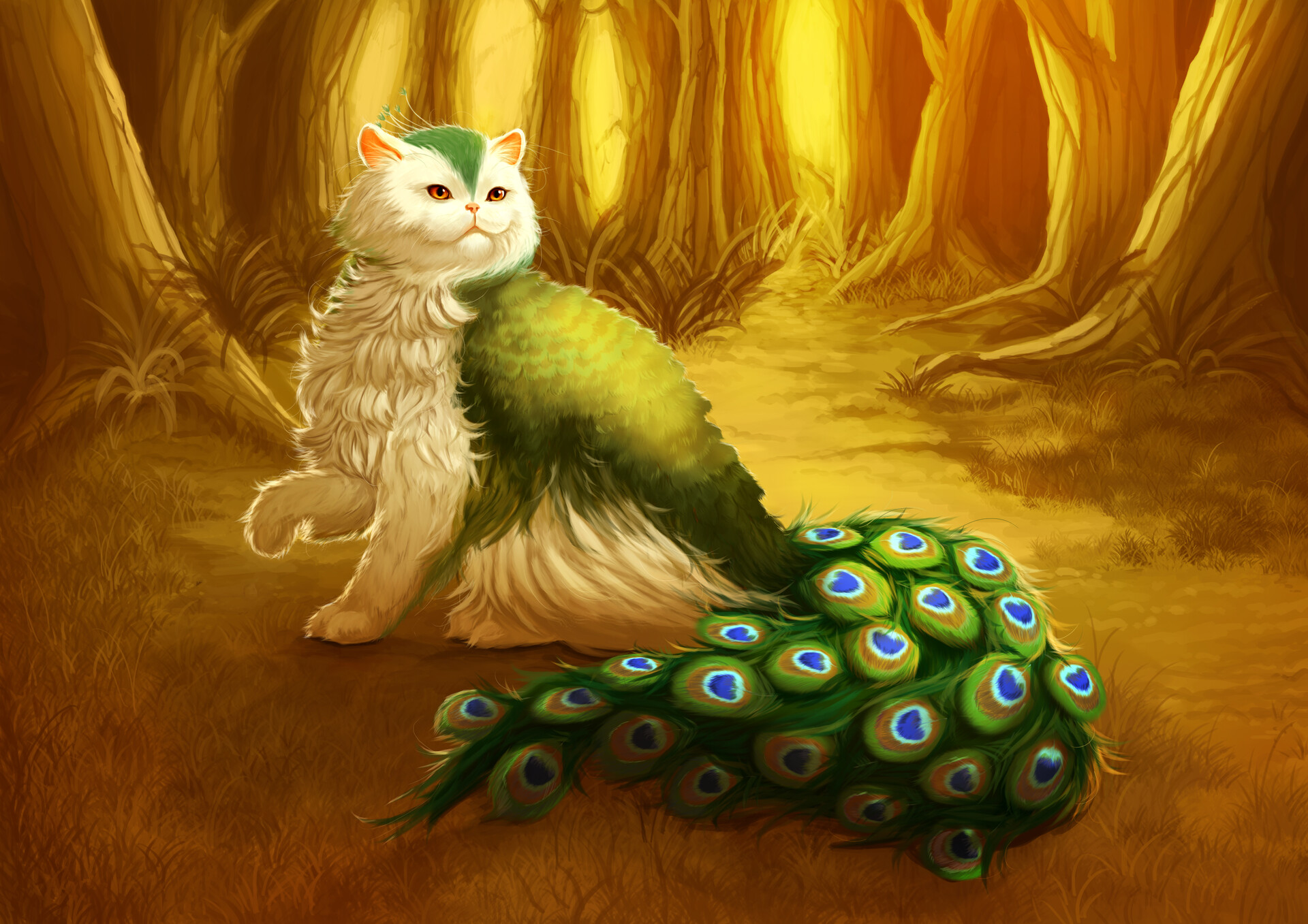 ArtStation - Persian peacock cat