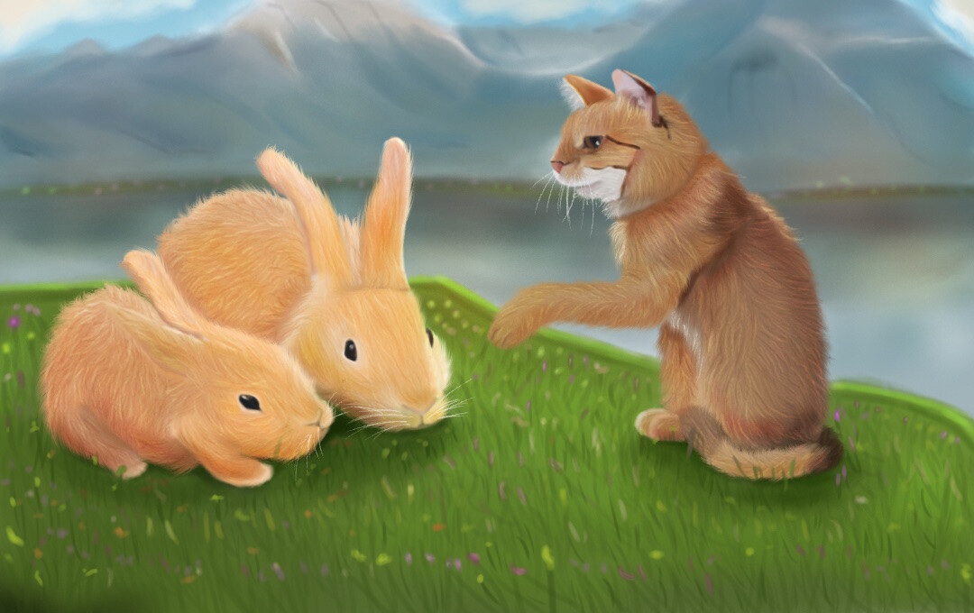 ArtStation - Cat and bunnies
