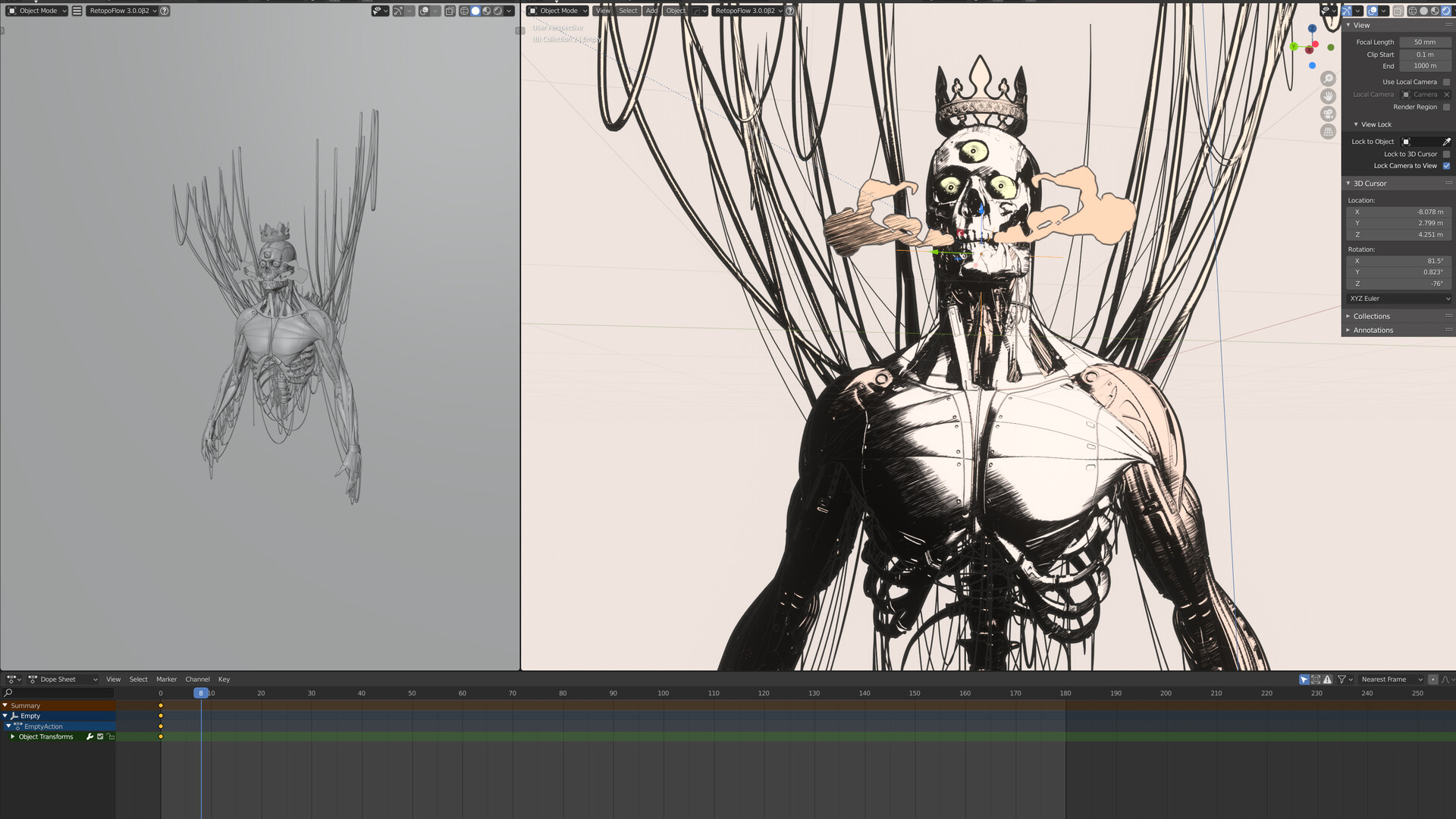 Hirokazu Yokohara - The Three-Eyed King in Blender illustration style