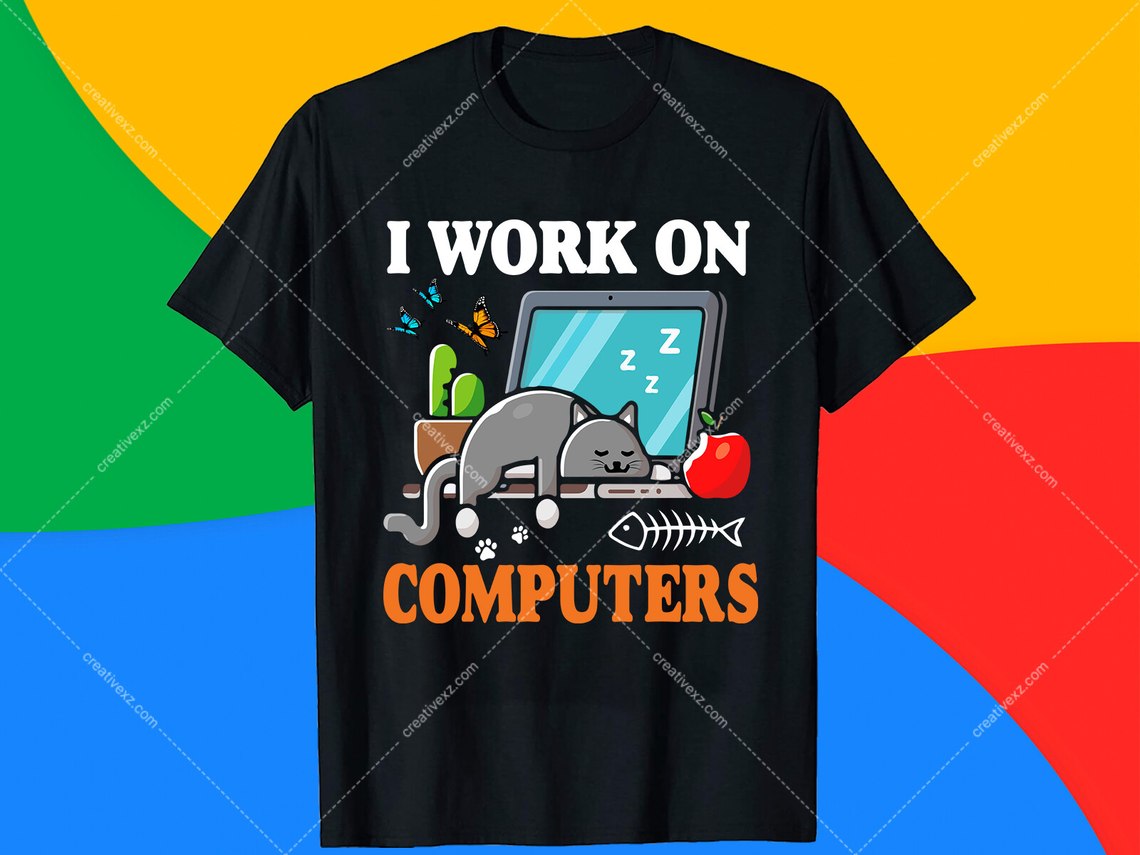 ArtStation - I Work On Computers Cat T Shirt Design.