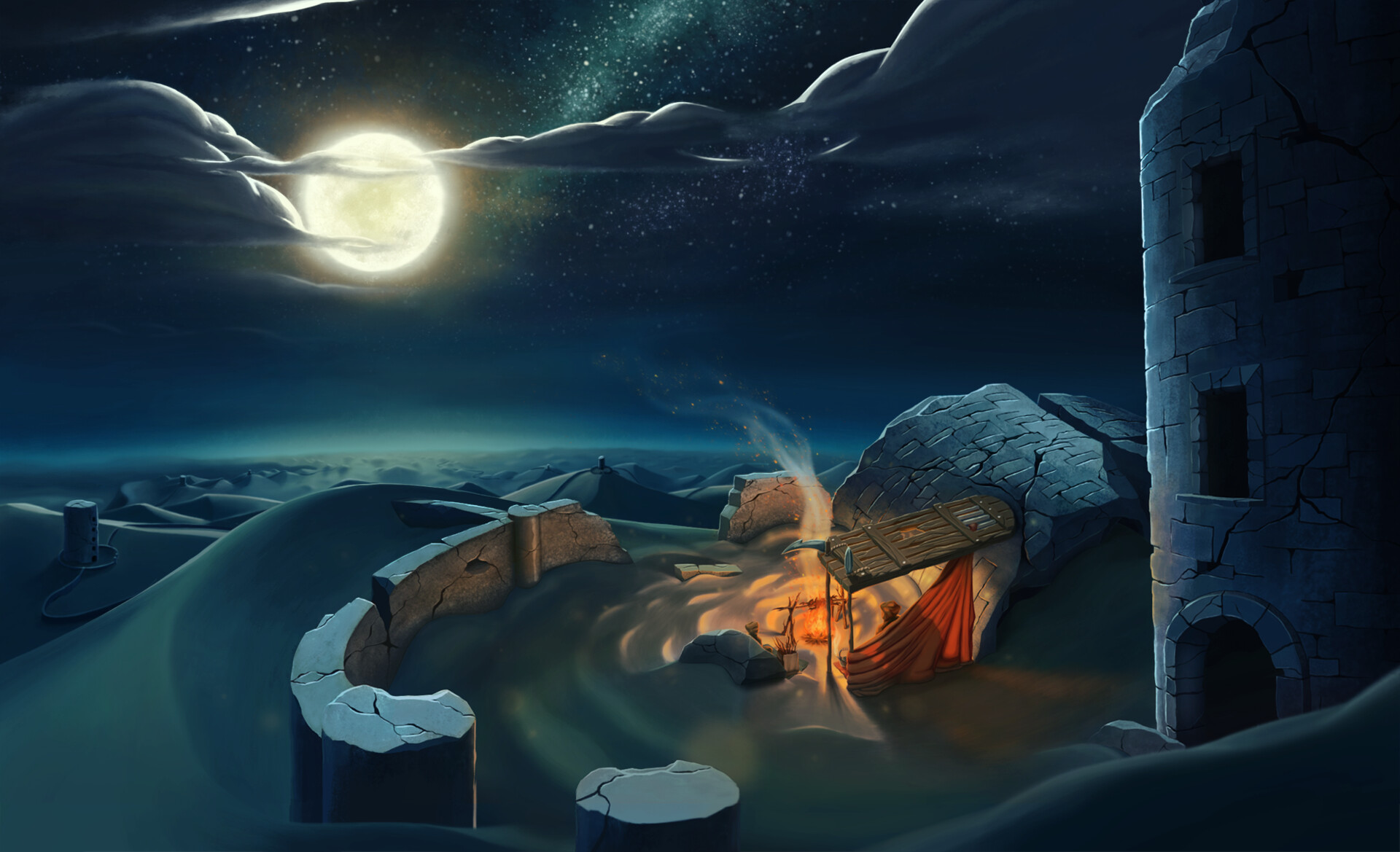 ArtStation - A COLD NIGHT IN THE DESERT