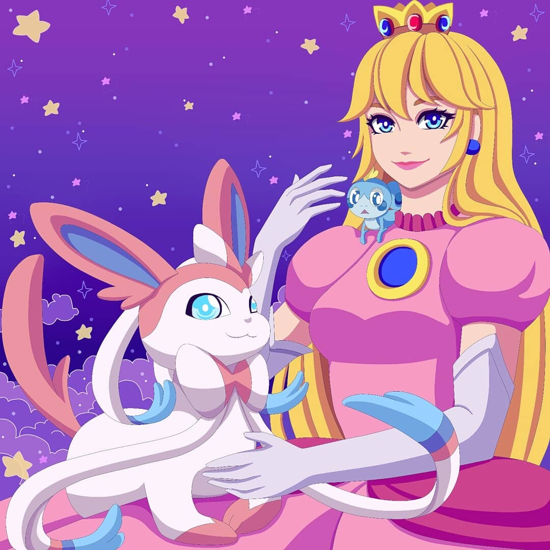Mia Blažeković - Mario & Pokémon fanart - Princess Peach & Sylveon (2D)