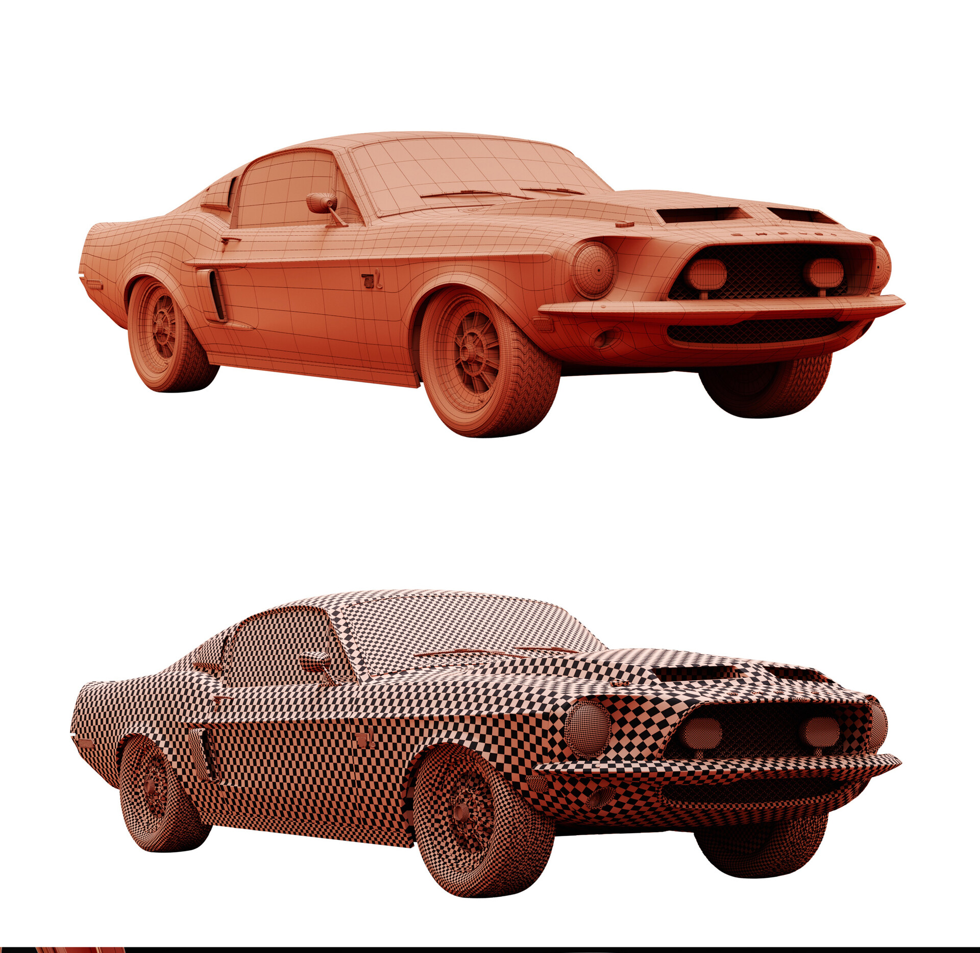 ArtStation - Ford Mustang Shelby Gt500kr 3D Model (Wireframe-Unwrape)