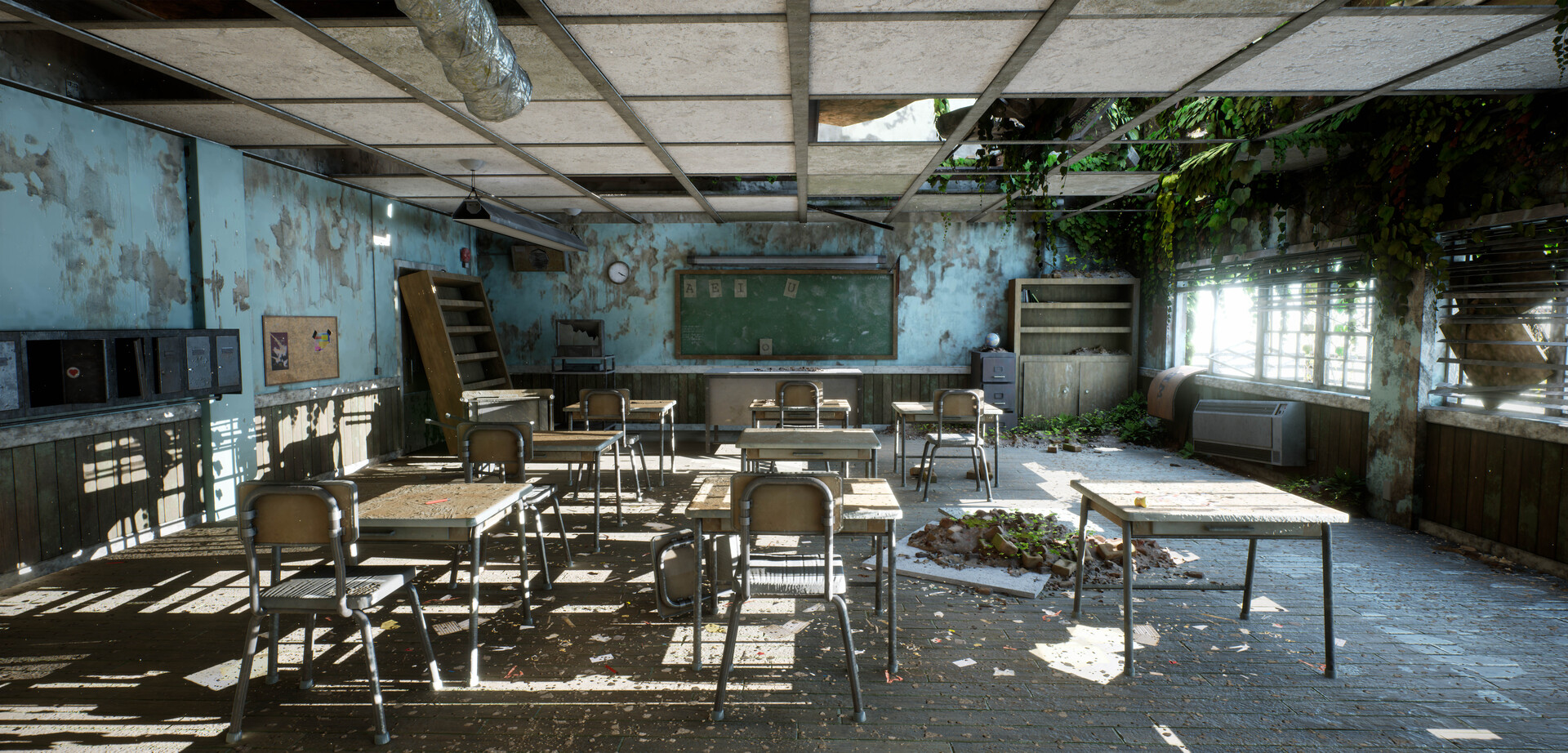 ArtStation - Game environment: 90's post apocalyptic school encampment