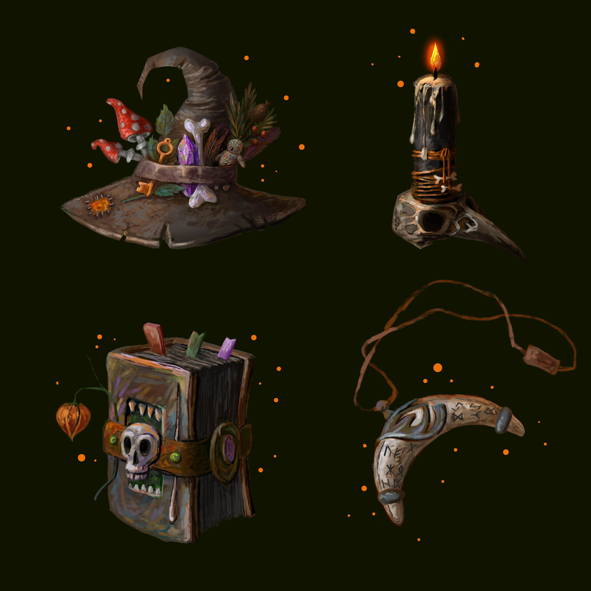 ArtStation - The Warlocks props (Hat, Book, Candle, Amulet)