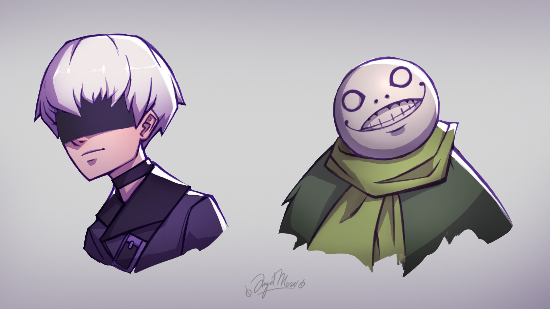 Angel Moonlight (Angel Huerta) - Nier Automata Fan Art - Devola & Popola