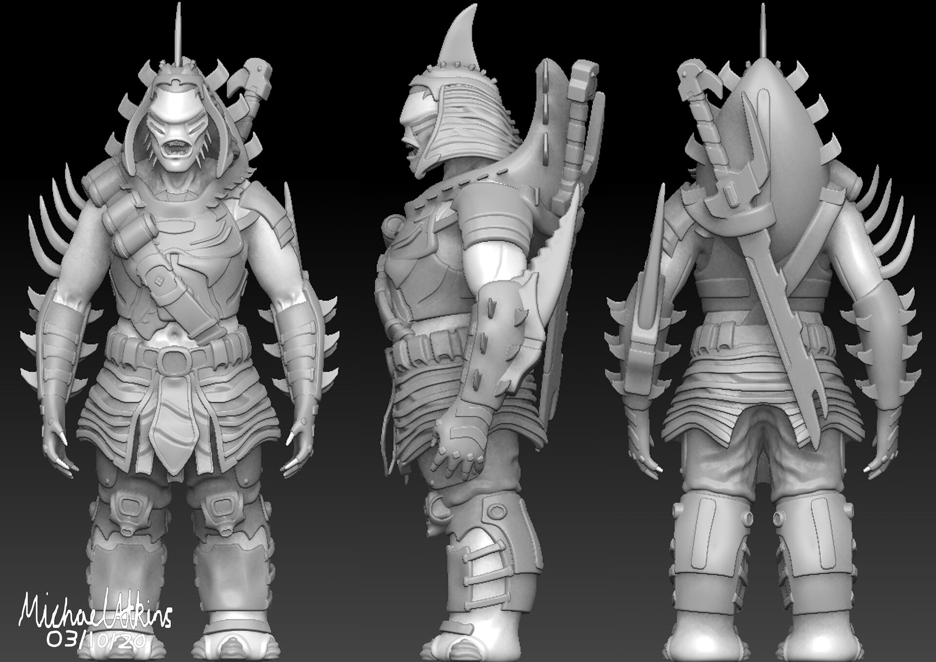 ArtStation - Michael Atkins 3D Alien Warrior Character Sheet AO