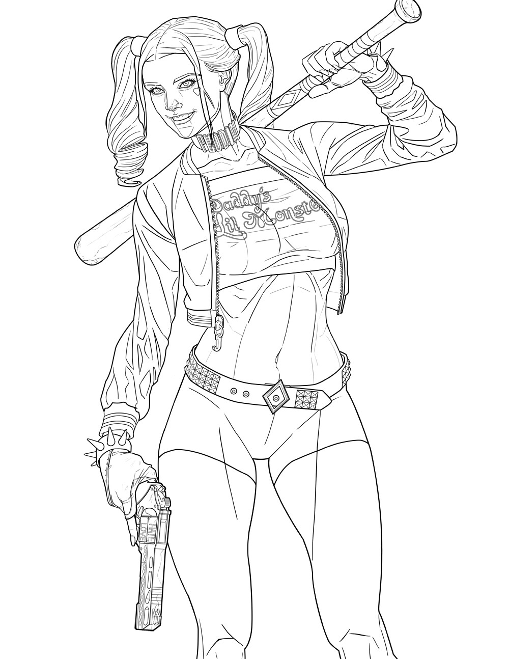 realistic harley quinn coloring pages