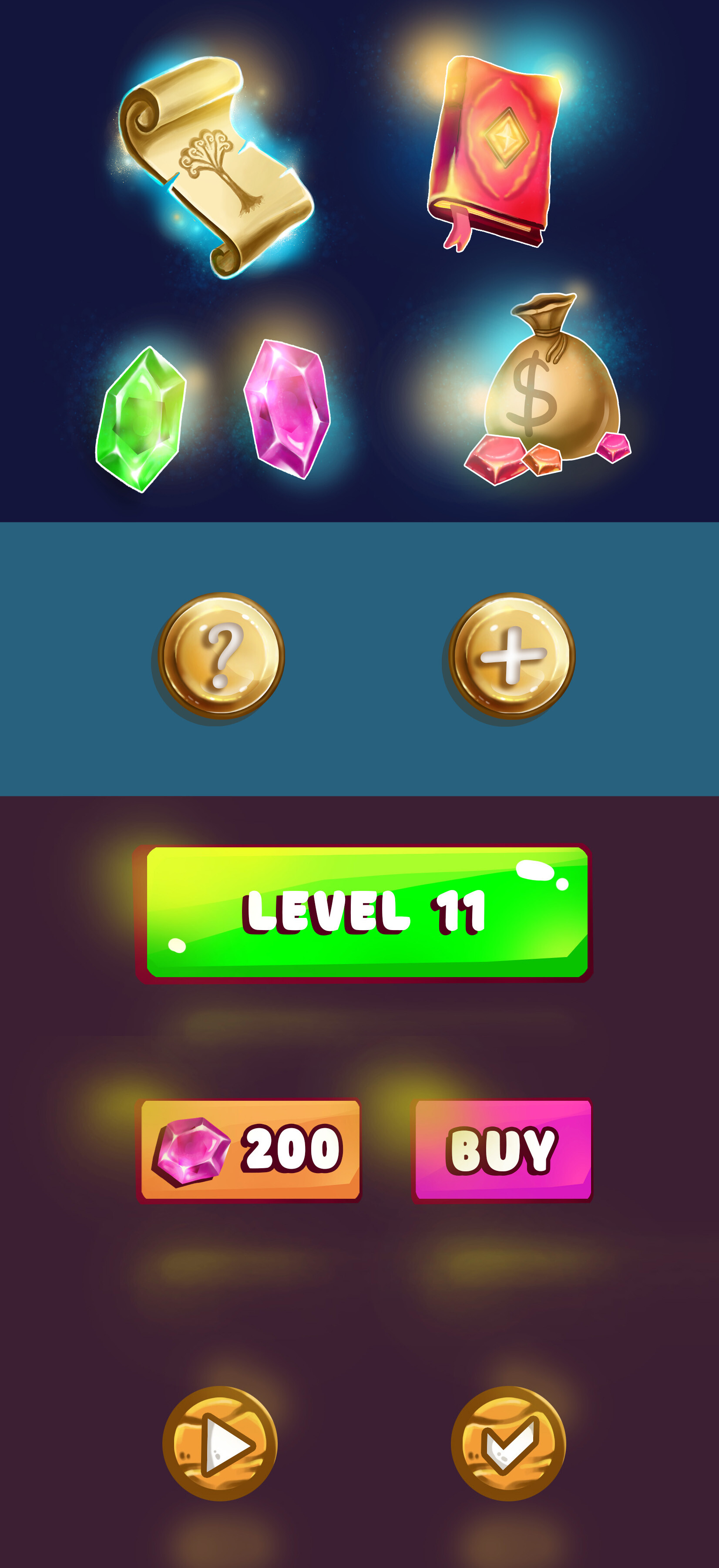 ArtStation - game assets — UI Buttons, icons, crystals