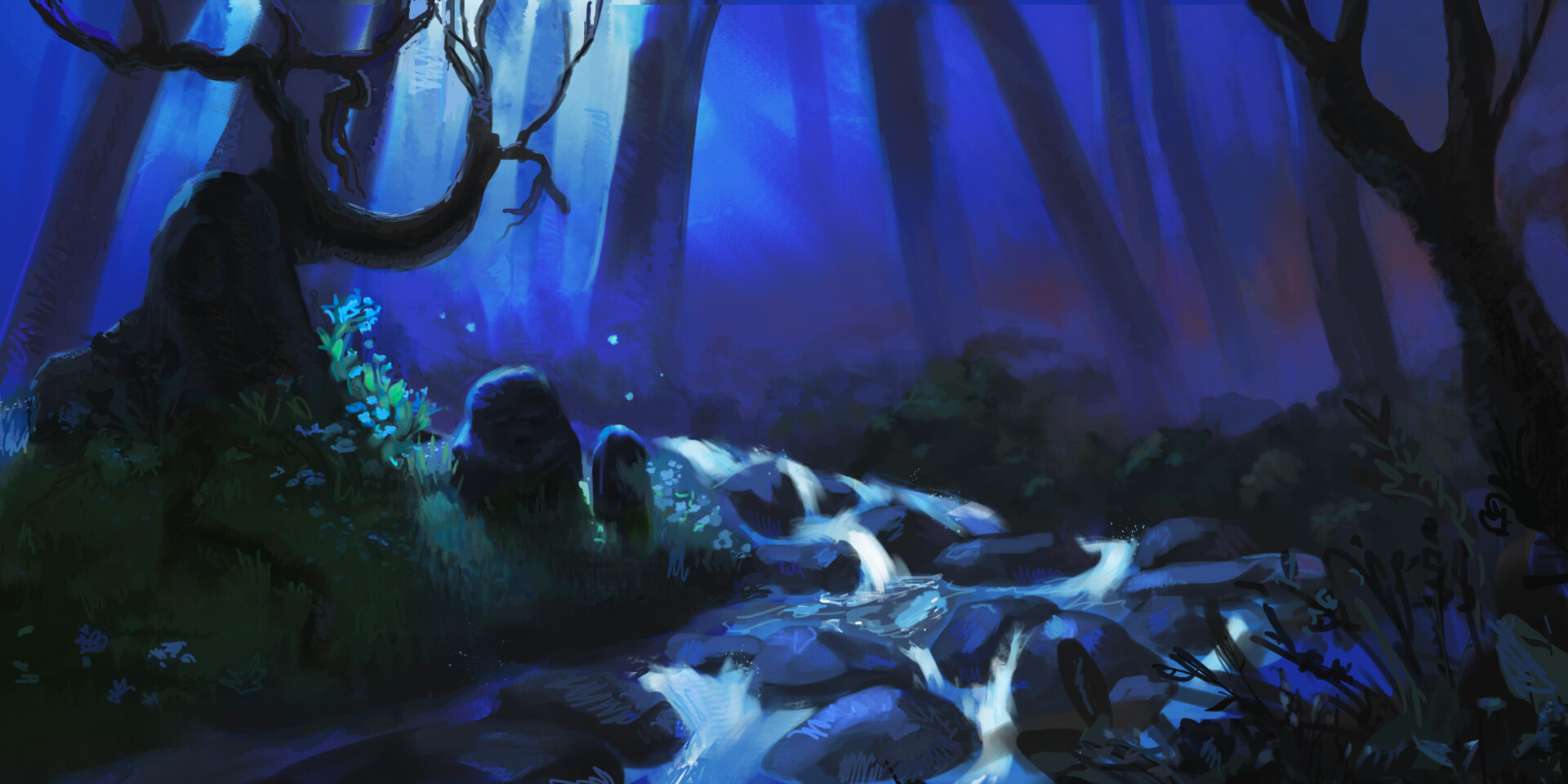 ArtStation - Moonlight in Forest