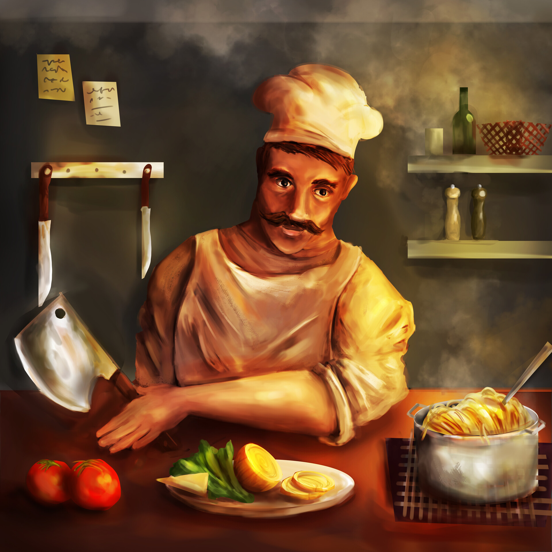 ArtStation - Chef cook in kitchen illustration