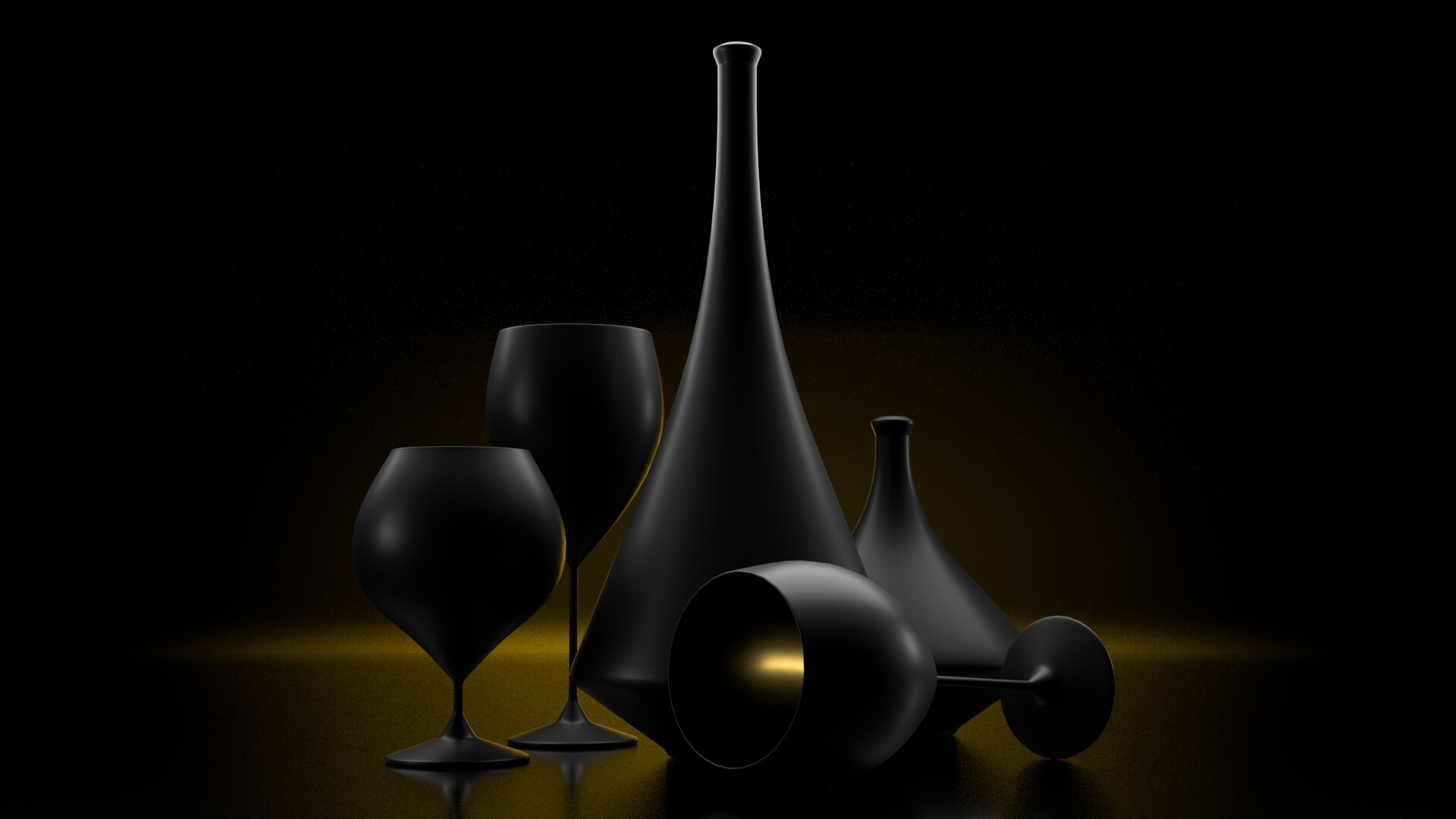 ArtStation - Black ceramic glassware set