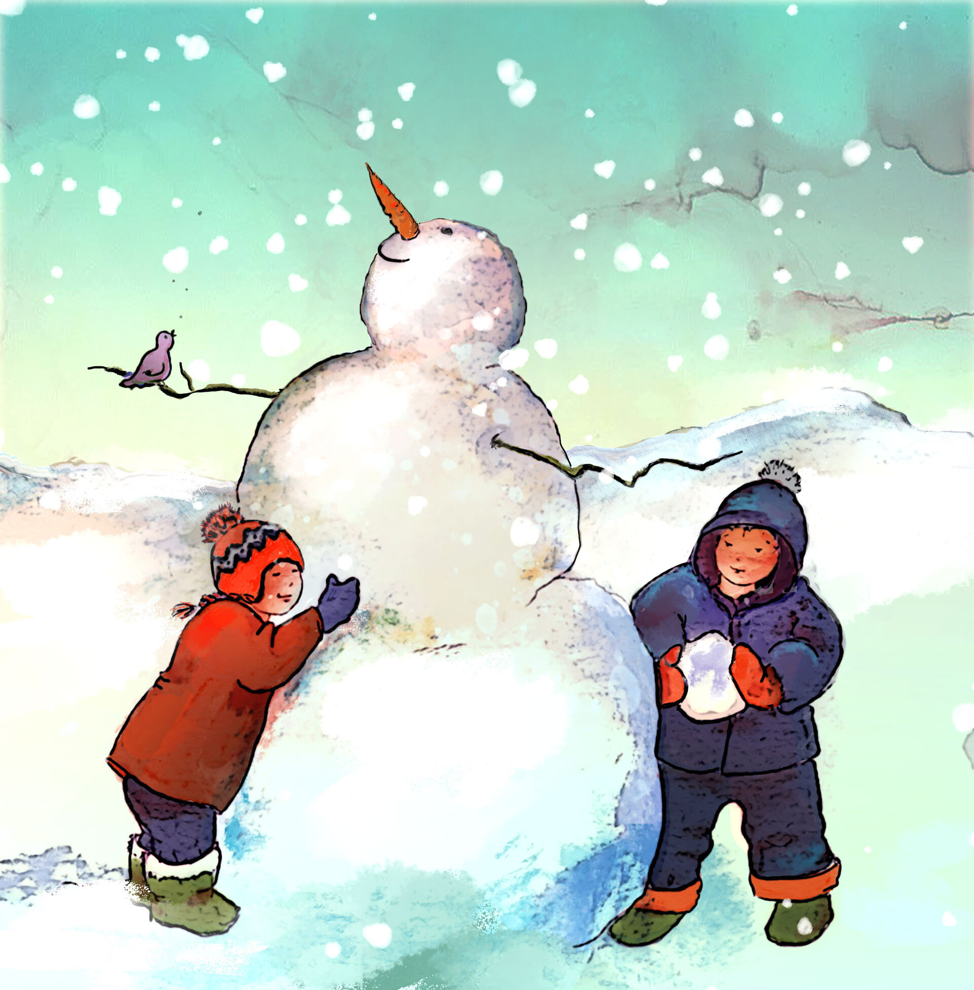 ArtStation - Snowman Love ..Children's illustration