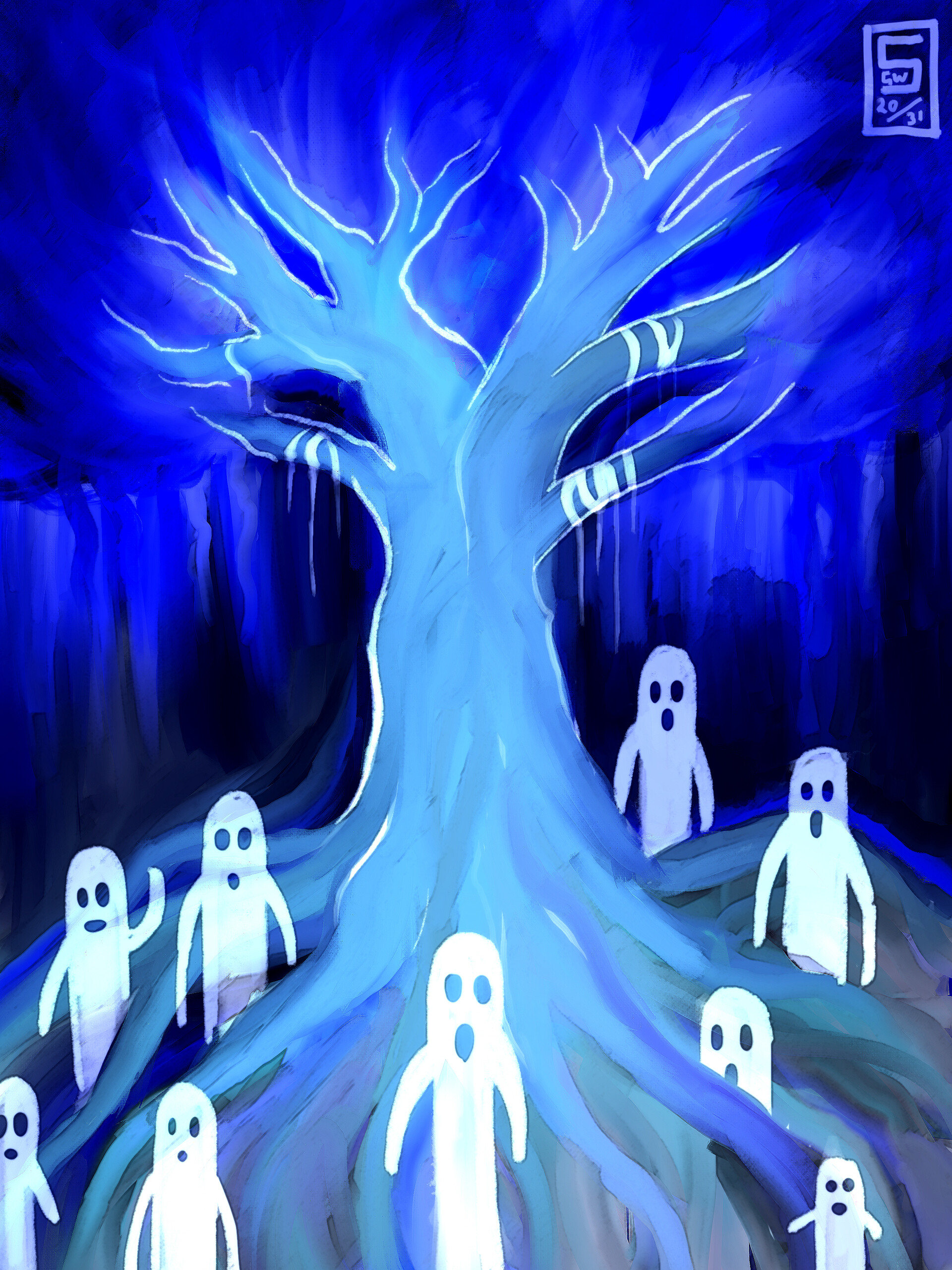 ArtStation - Inktober 2020 day 20: Ghost tree and friends.