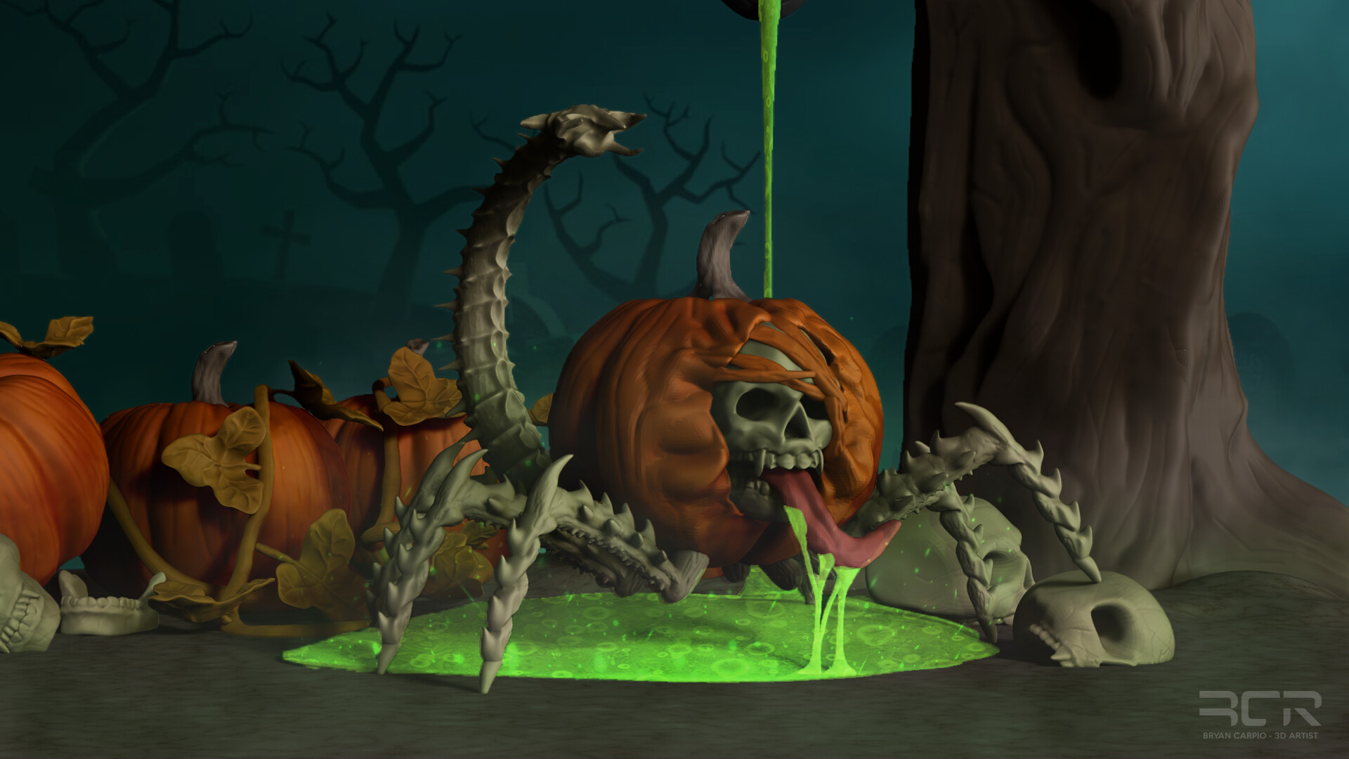 ArtStation - 3D Enchanted Pumpkin - Halloween Monster Sculpture