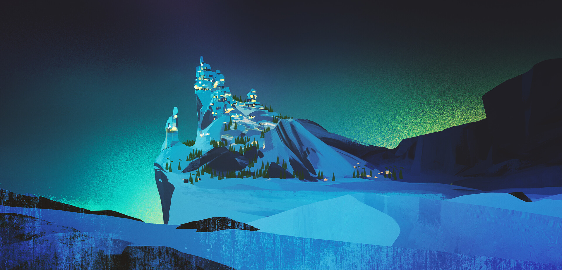 ArtStation - snow sketch, village