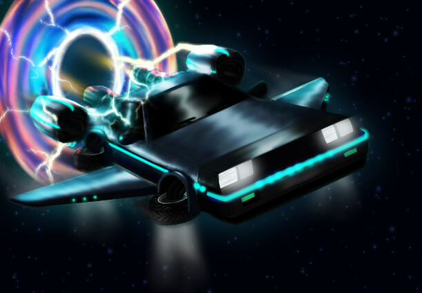 ArtStation - Flying DeLorean illustration