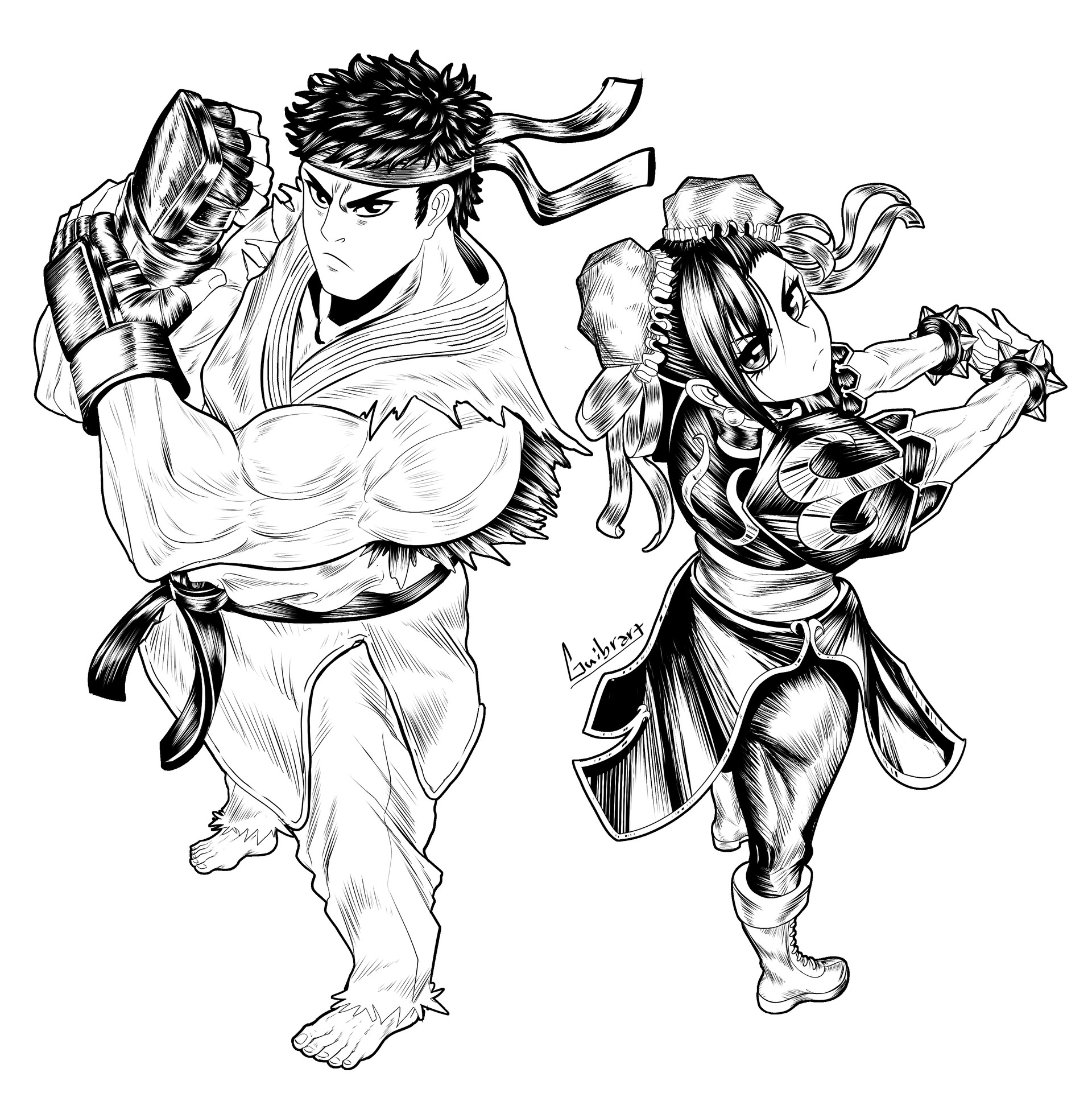 ArtStation - Ryu and Chun li Fanart Lineart