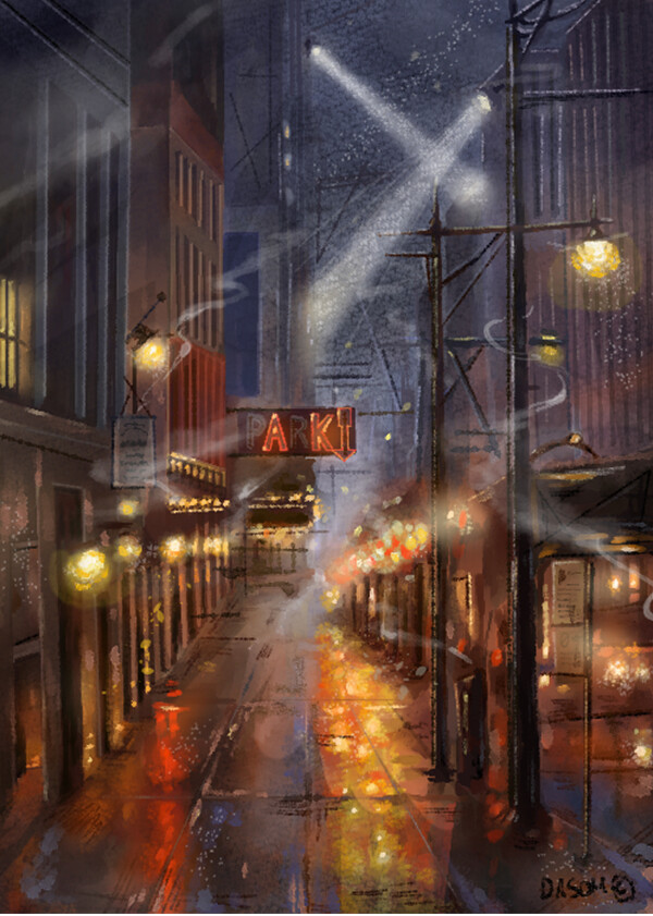 ArtStation - street at night