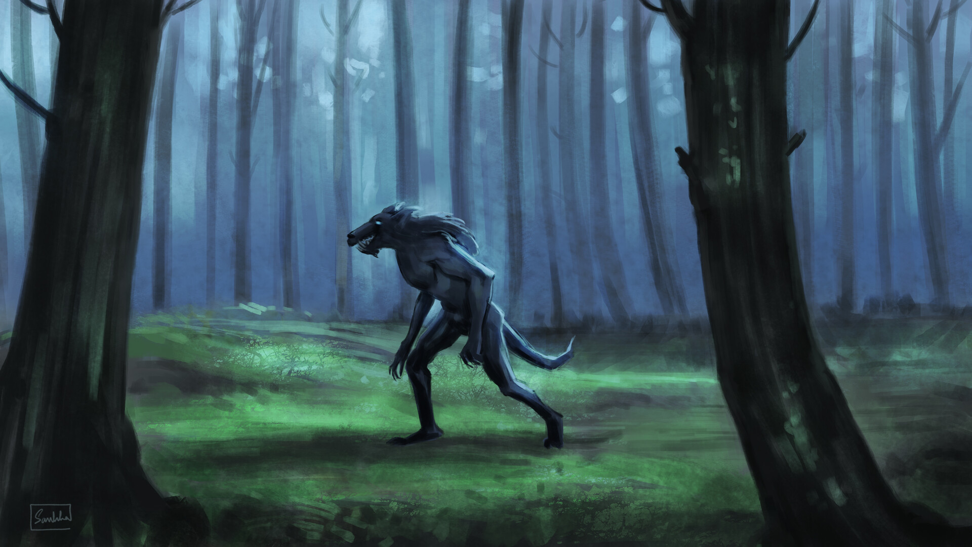 ArtStation - Werewolf in the woods.